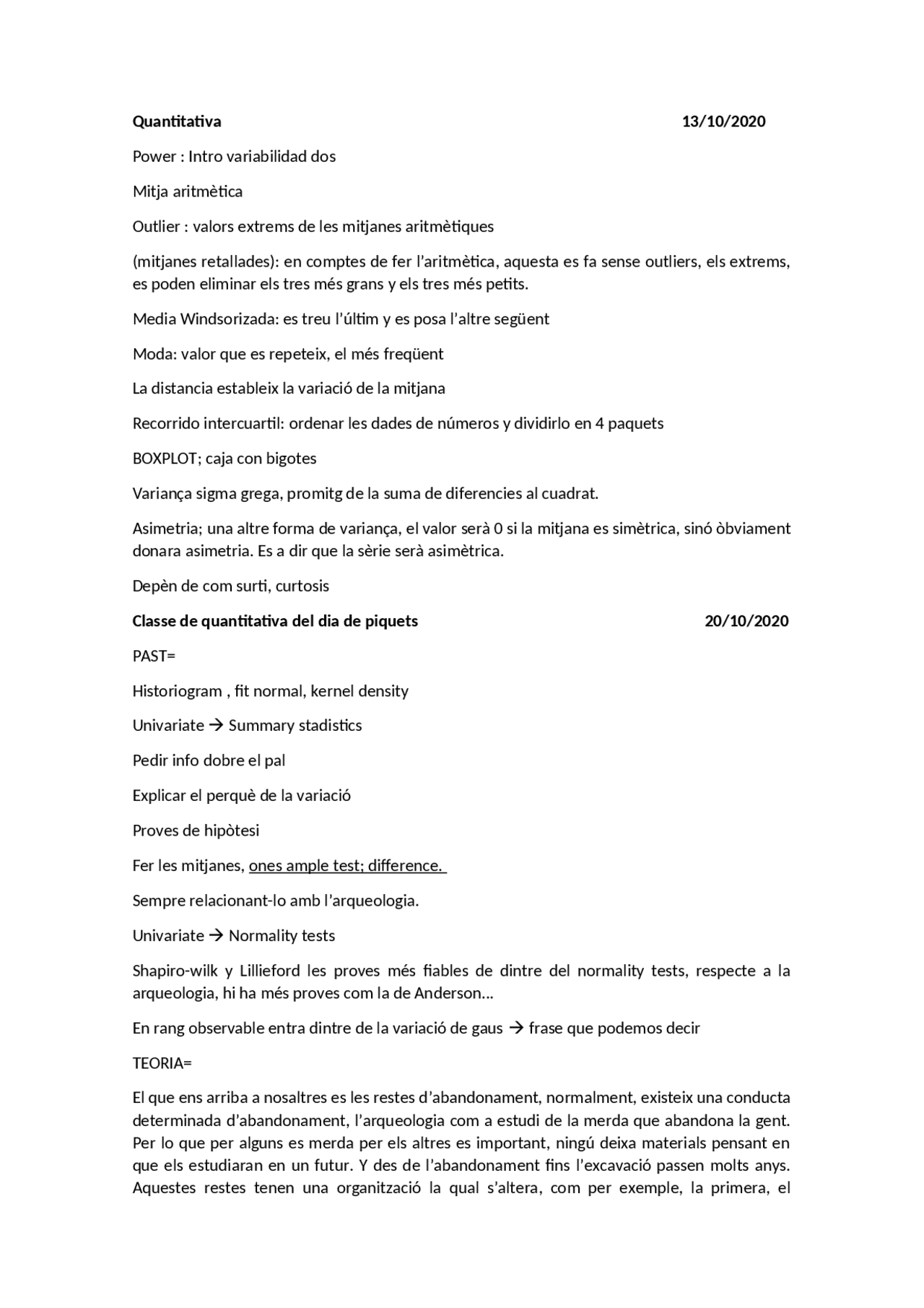 Apuntes De Las Clases Continuadas De Arqueologia Cuantitativa Docsity