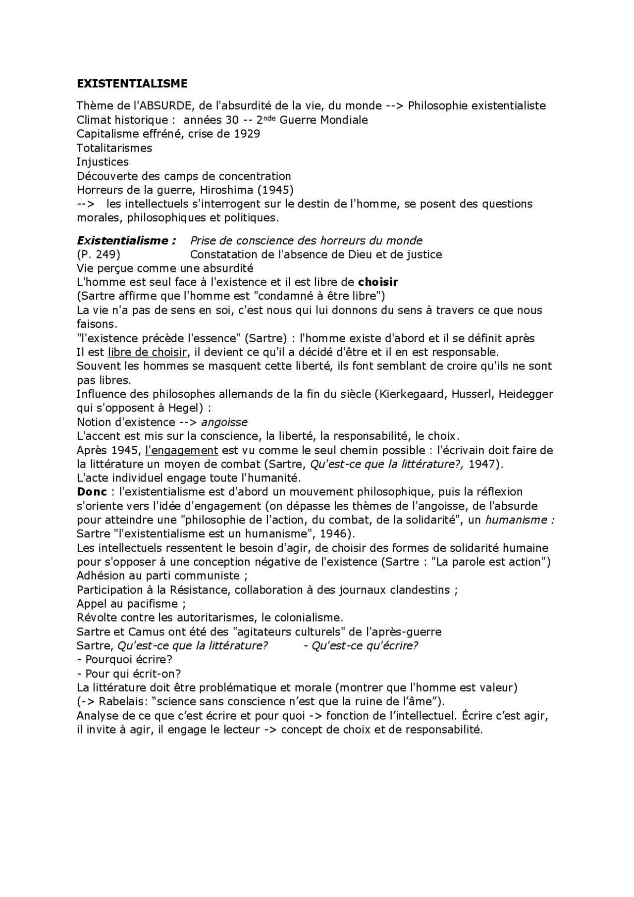 Existentialisme Et Albert Camus Docsity