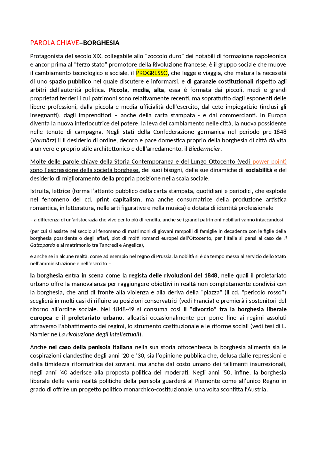 Borghesia riassunto - Docsity