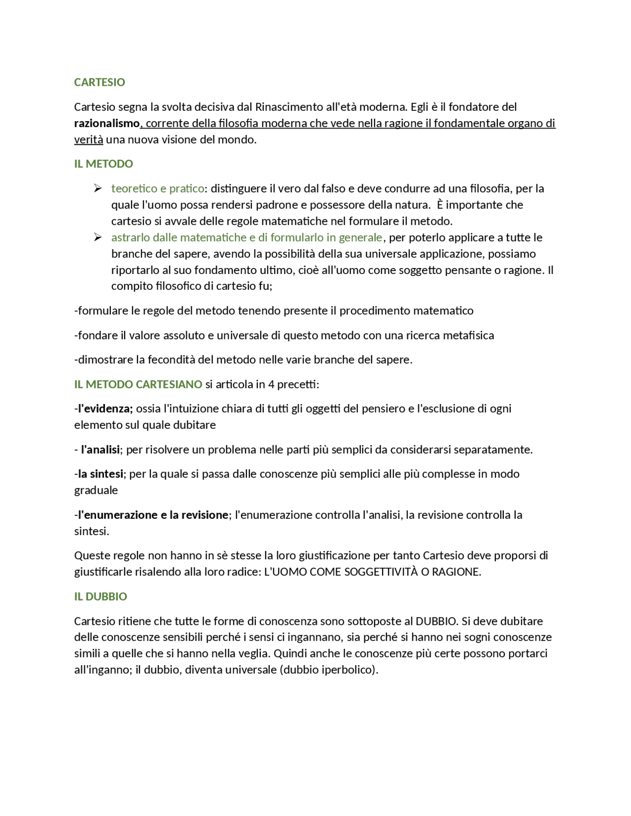 Appunti Completi Su Cartesio Metodo E Dualismo Cartesiano Dispense