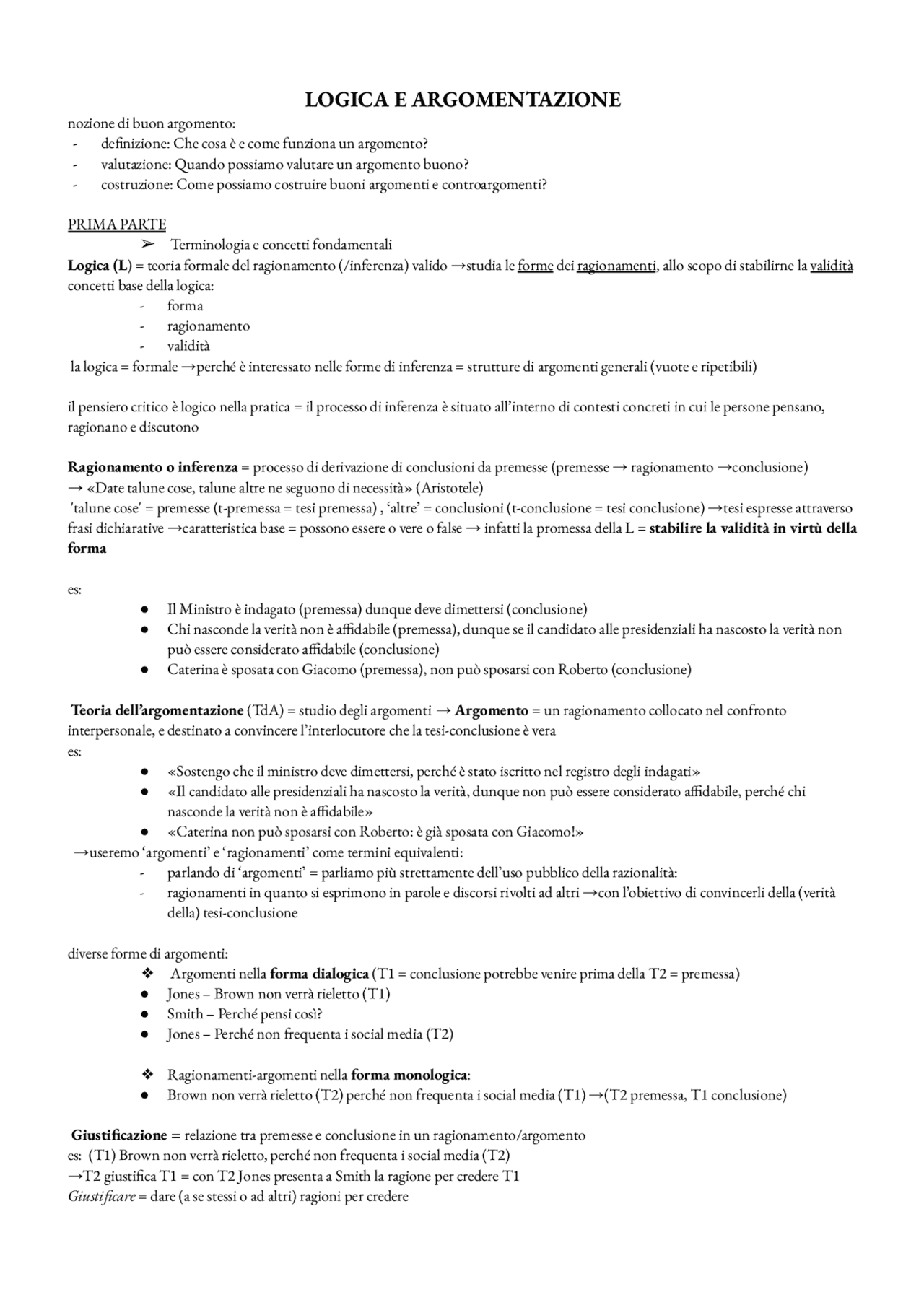 Appunti Di Logica E Argomentazione Docsity