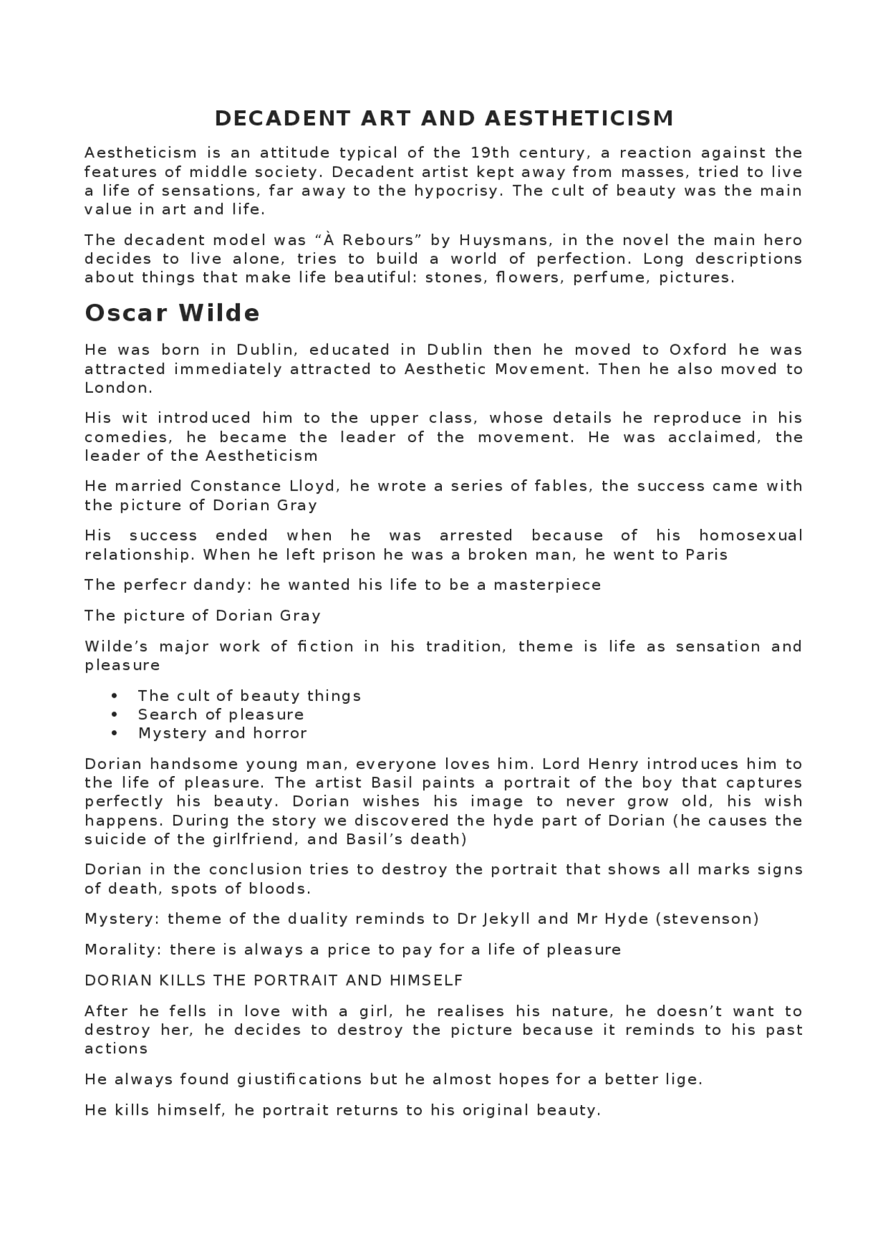 Modernism and decadent Art English literature - Docsity