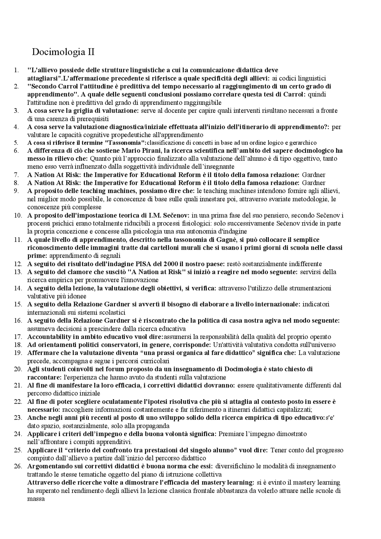 Domande Dellesame Di Docimologia 2 Docsity