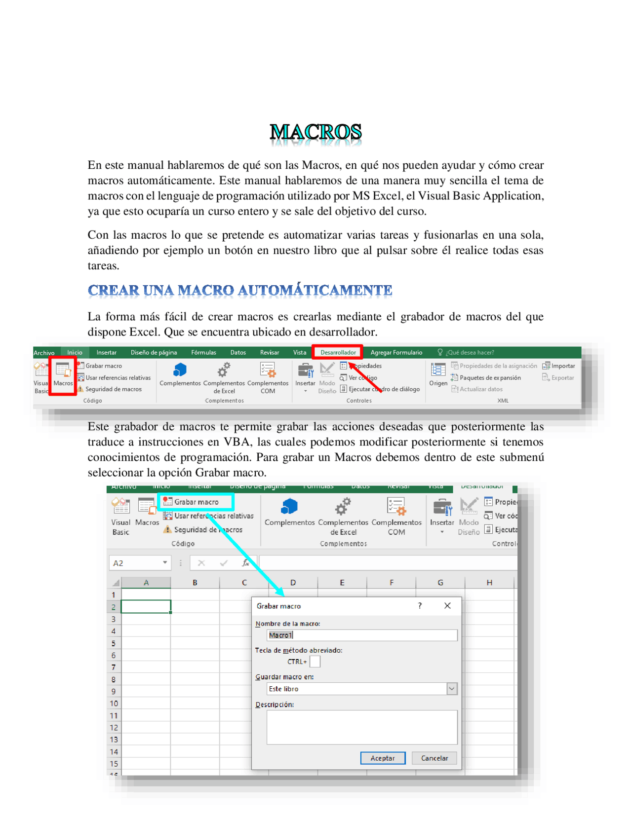 MANUAL DE MACROS En este manual hablaremos de qué son las Macros, en qué nos pueden ayudar - Docsity