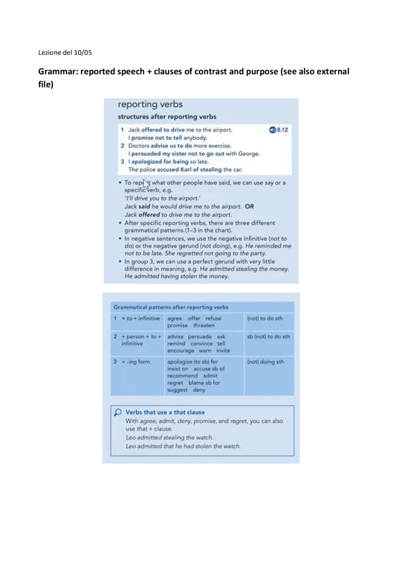 Reported speech + clauses of contrast and purpose con esercizi (e ...