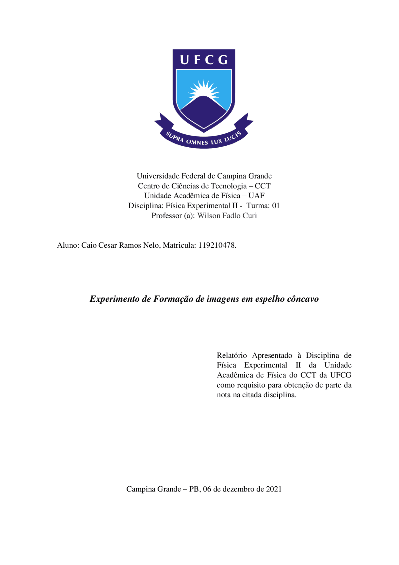 Relatorio De Experimento 33 Exercícios Física Docsity