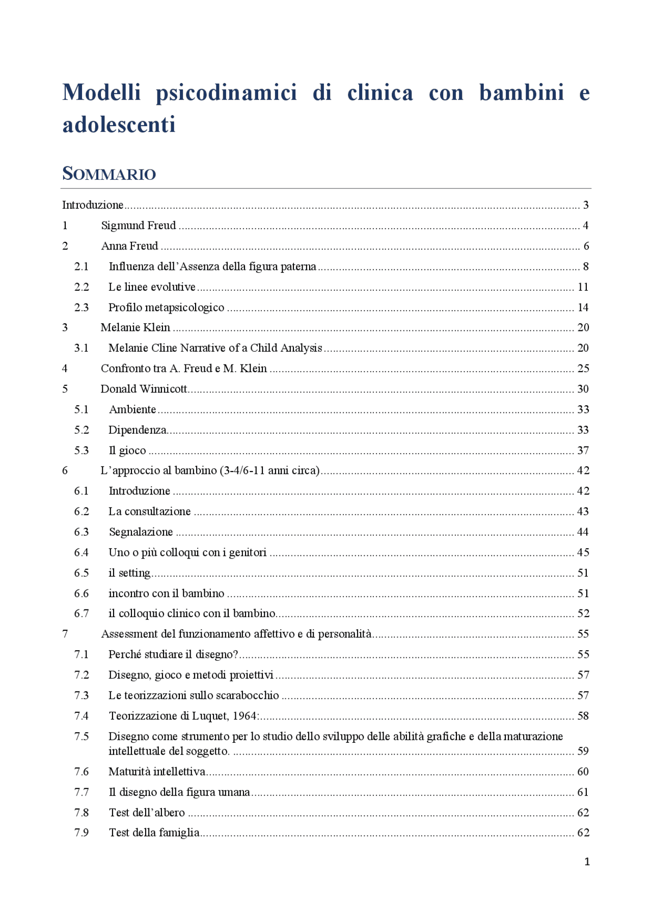 Appunti Di Modelli Psicodinamici In Clinica Con Bambini E Adolescenti