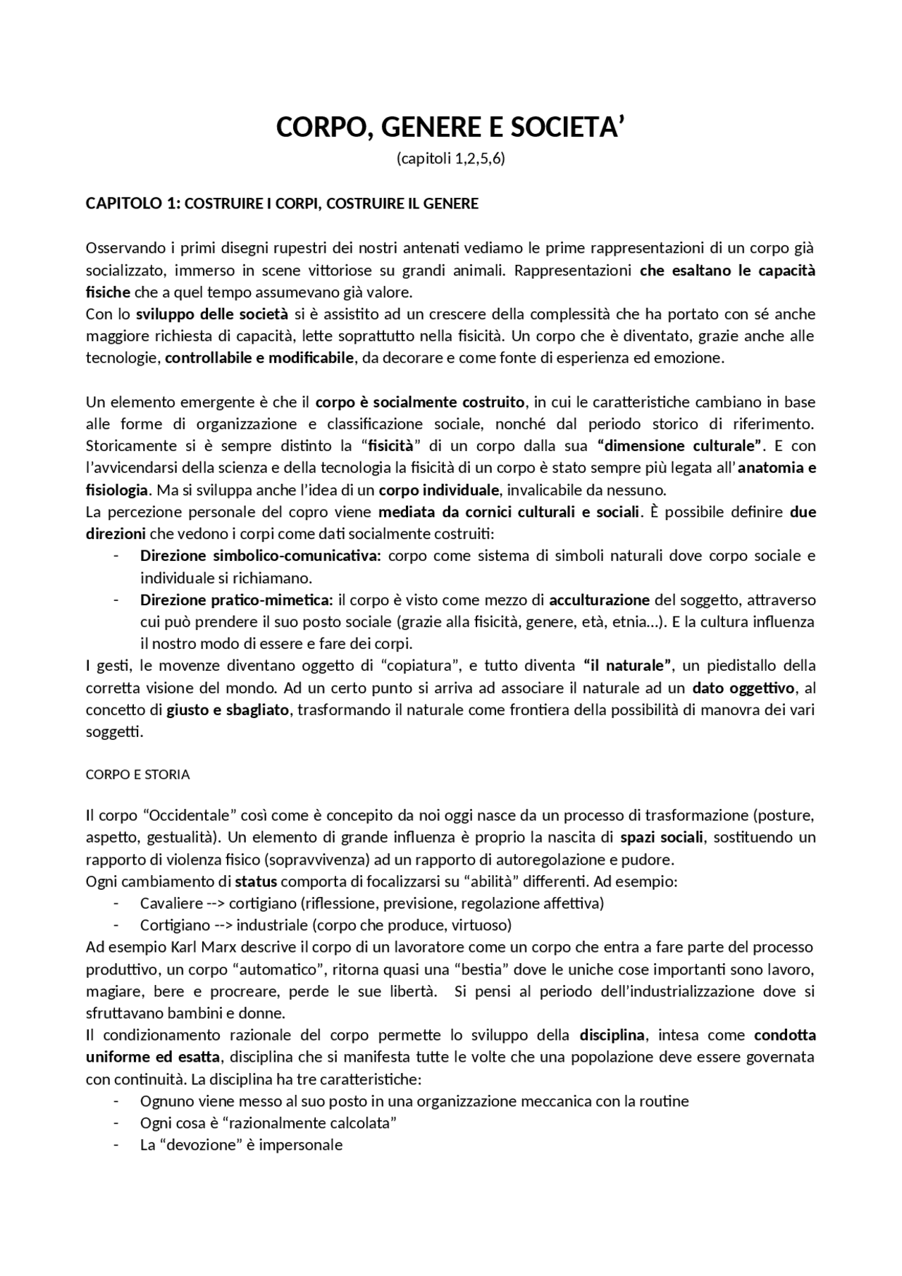 Riassunto Genere Corpo E Società Docsity
