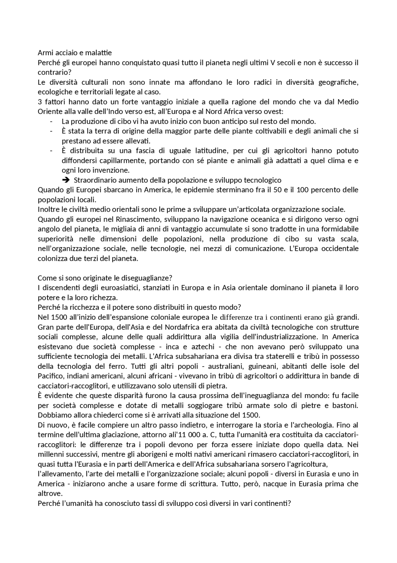 Riassunto Armi Acciaio E Malattie Docsity