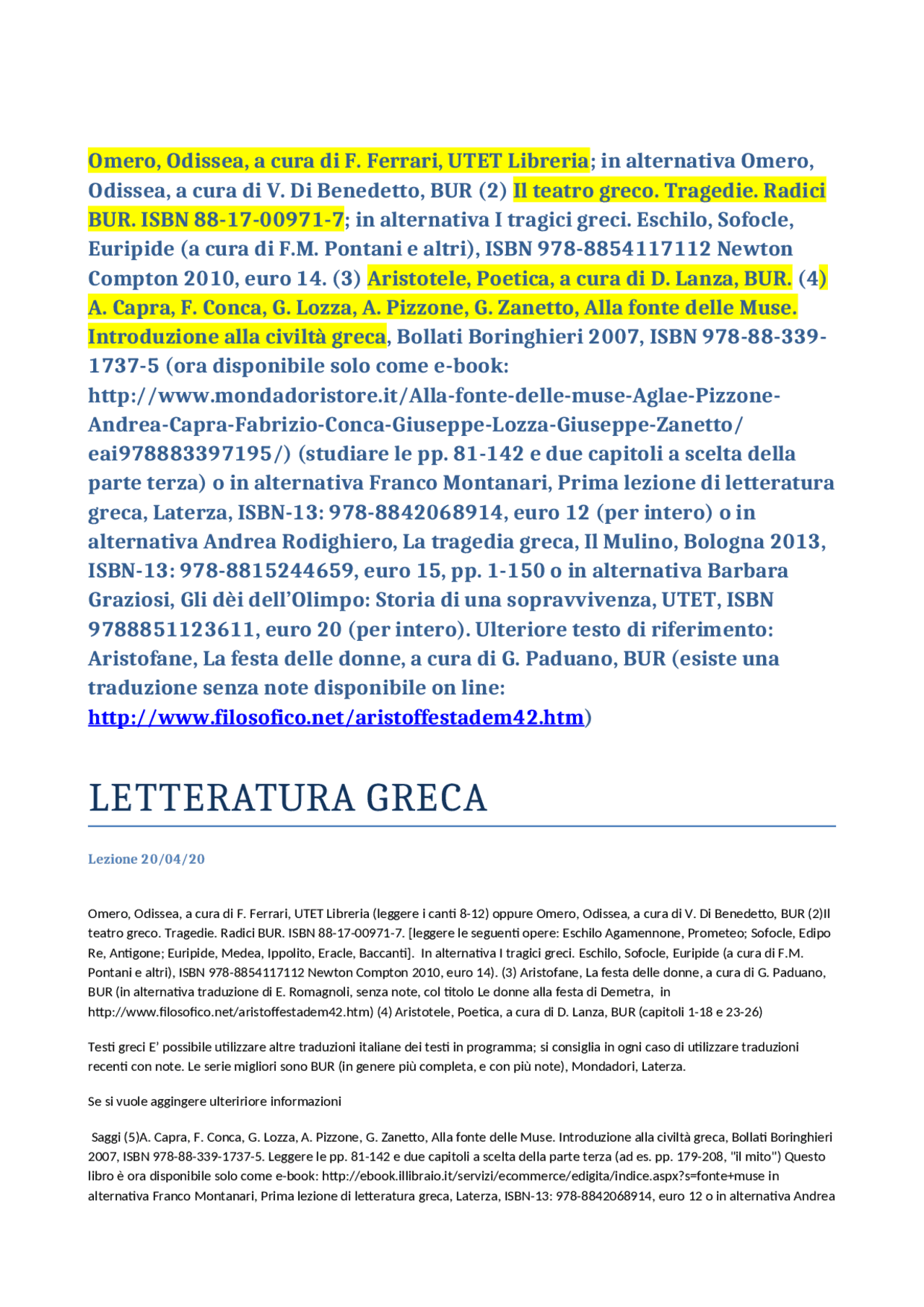 Storia della letteratura greca - Docsity