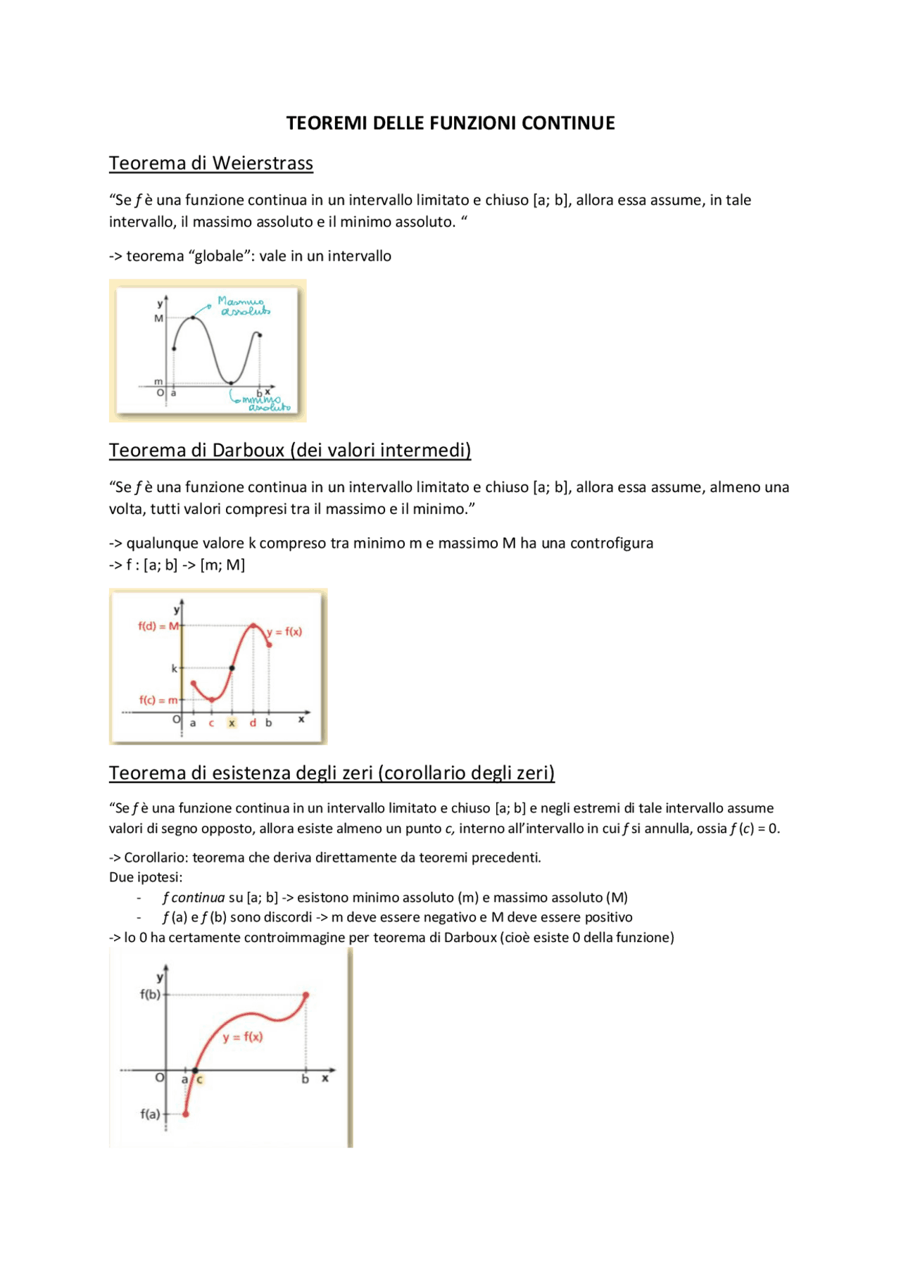 Teoremi Funzioni Continue Appunti Di Matematica Docsity