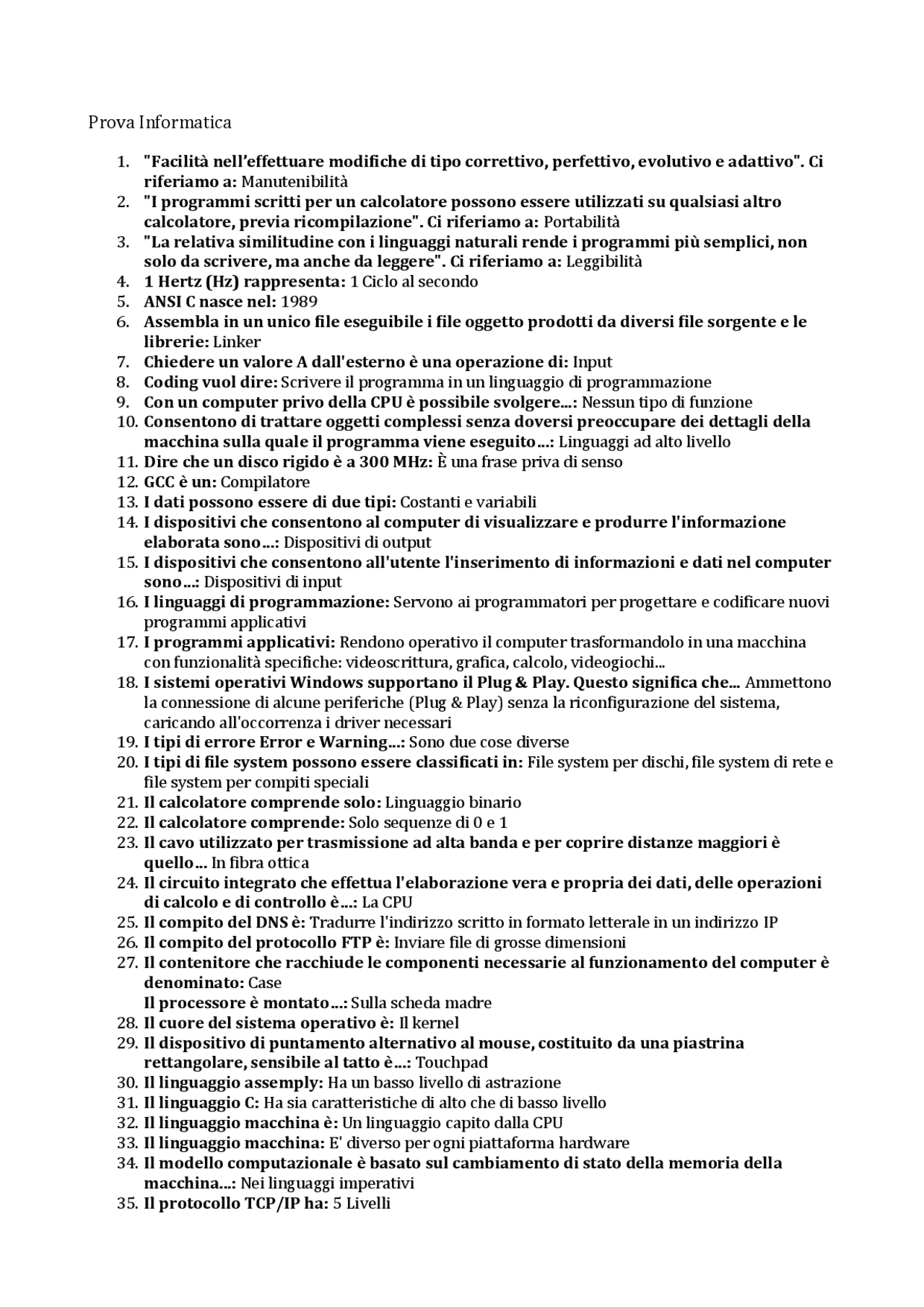 Domande E Risposte Dellesame Di Informatica Docsity