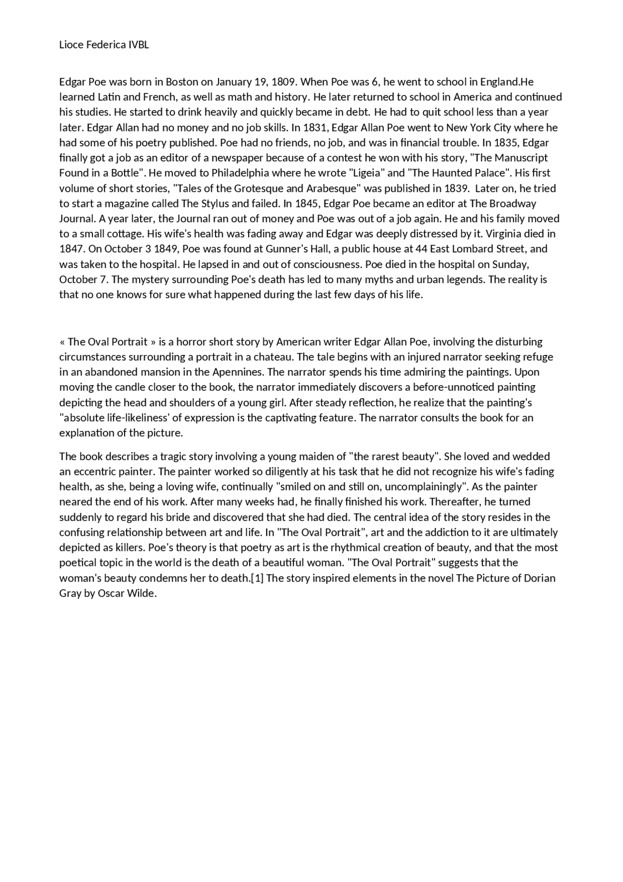 Edgar Allan Poe report - Docsity