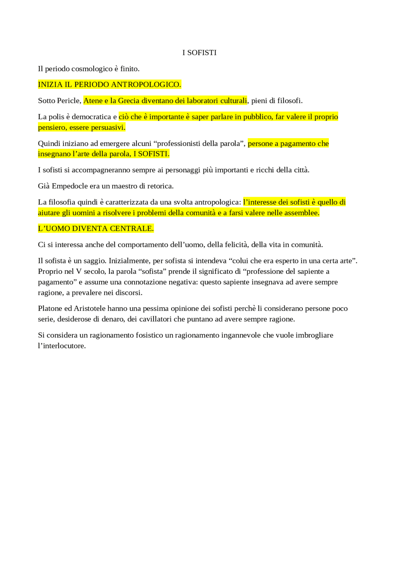 FILOSOFIA DEI SOFISTI - Docsity