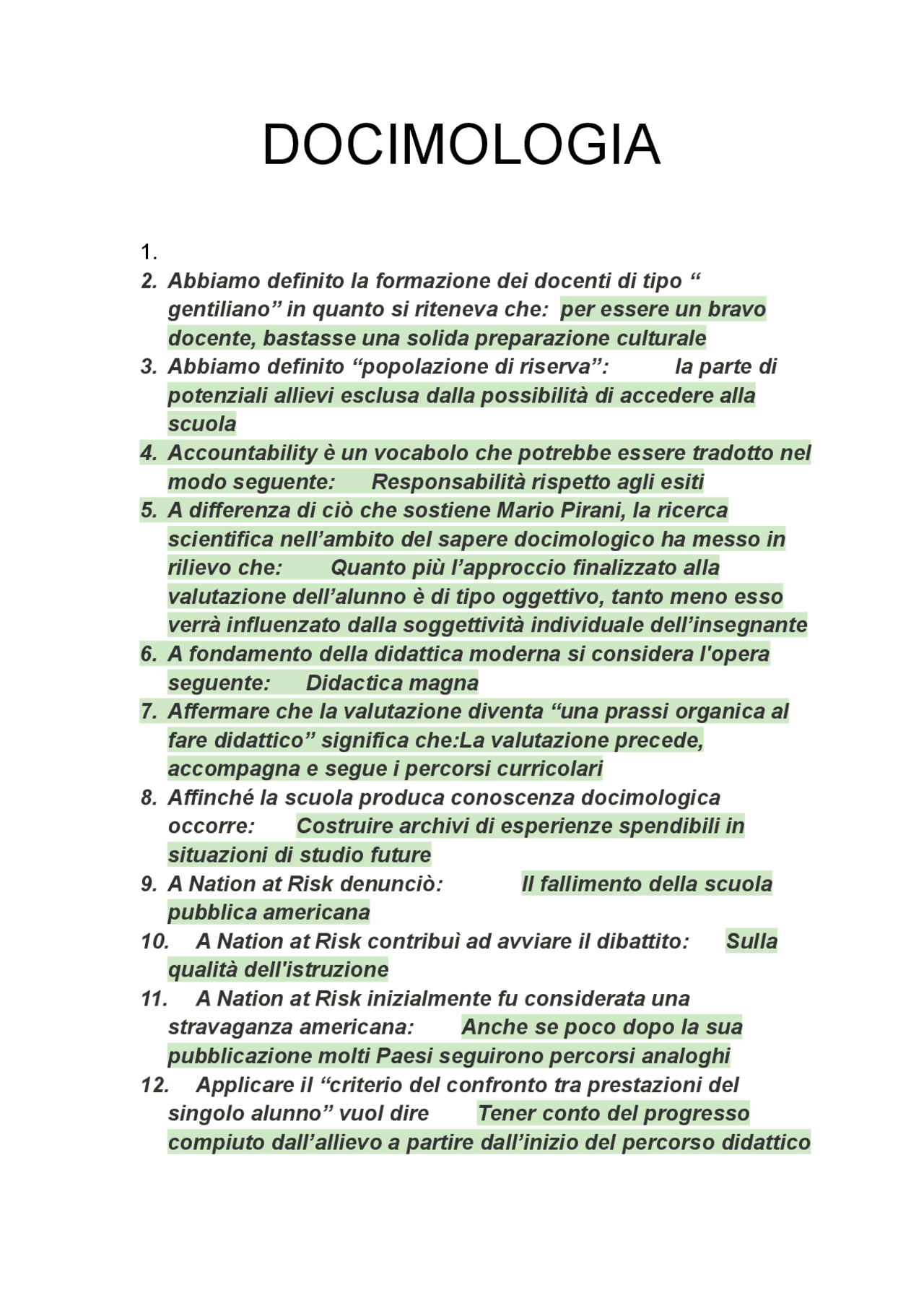 Docimologia Università Telematica Pegaso Docsity