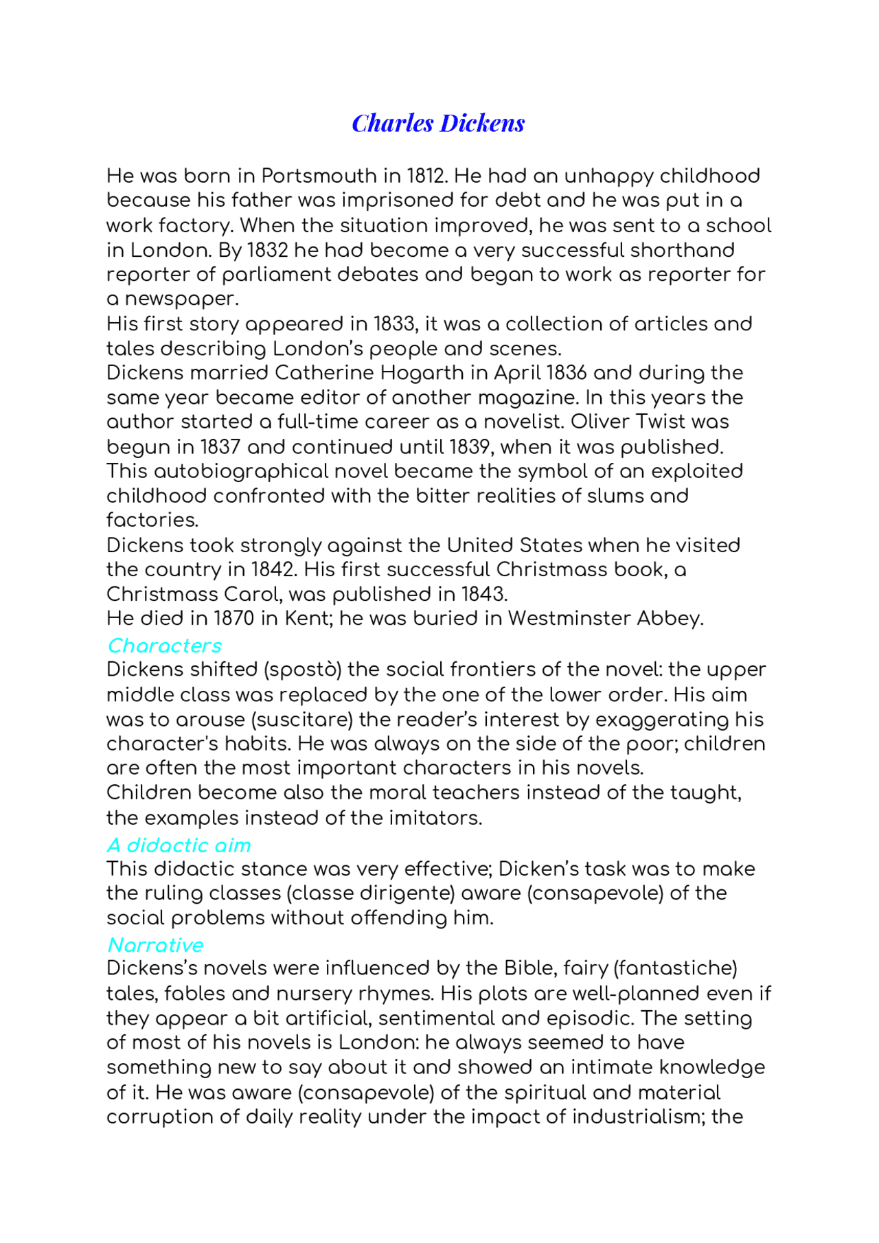 Charles Dickens and his books - Docsity