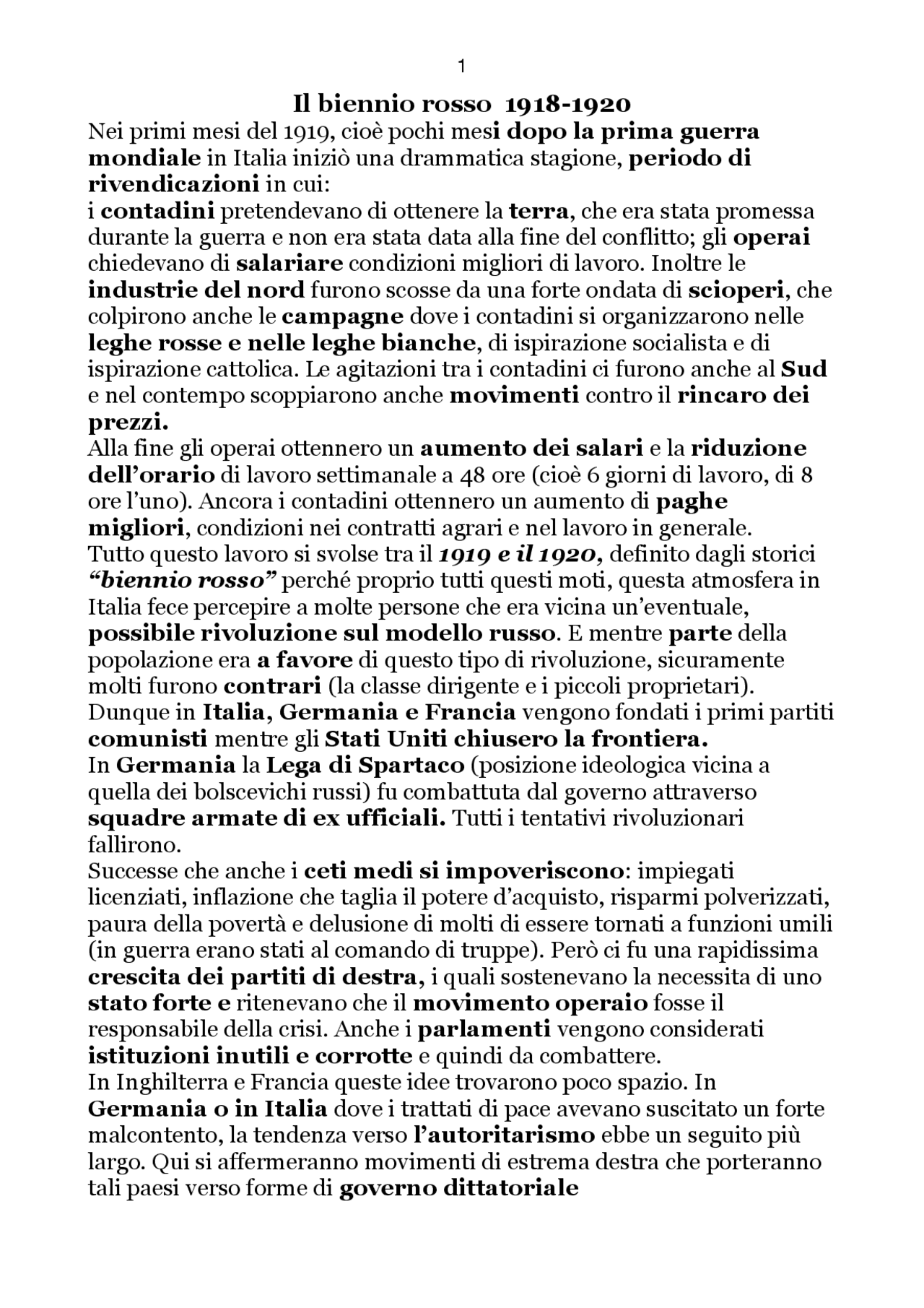 Il Biennio Rosso 1919 1920 Docsity