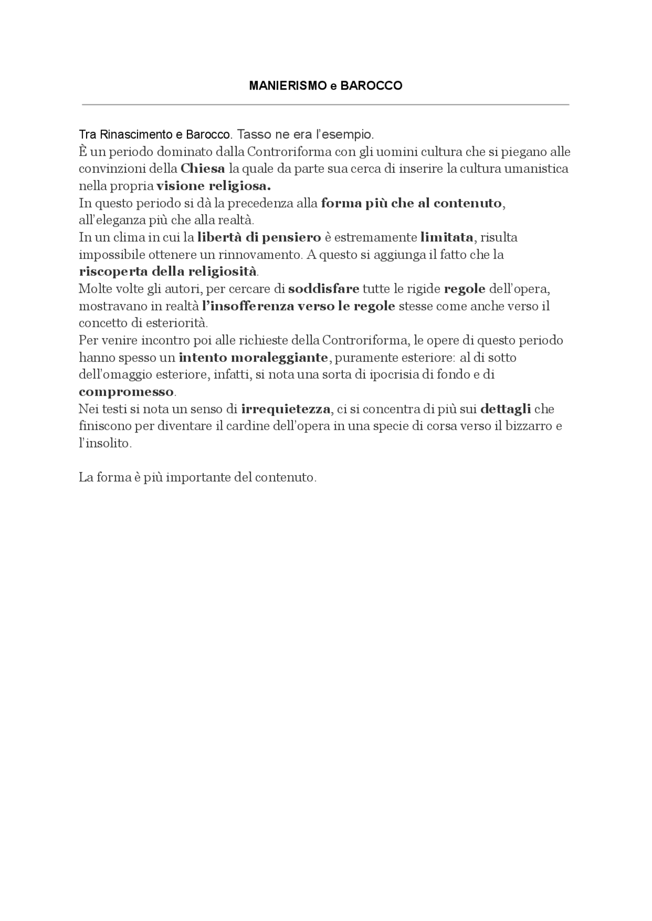 Manierismo E Barocco Docsity