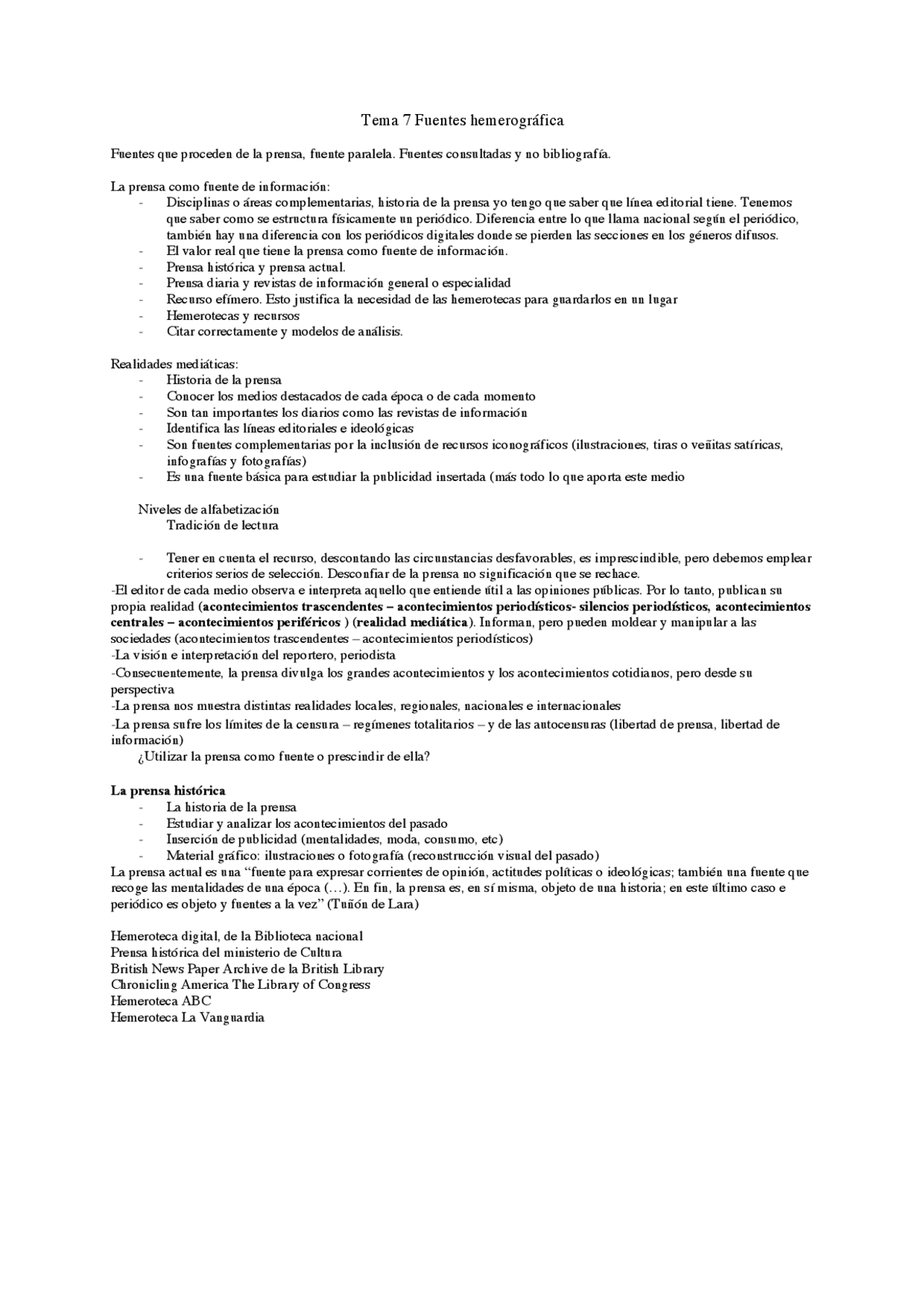 Tema 7 fuentes hemerografica - Docsity