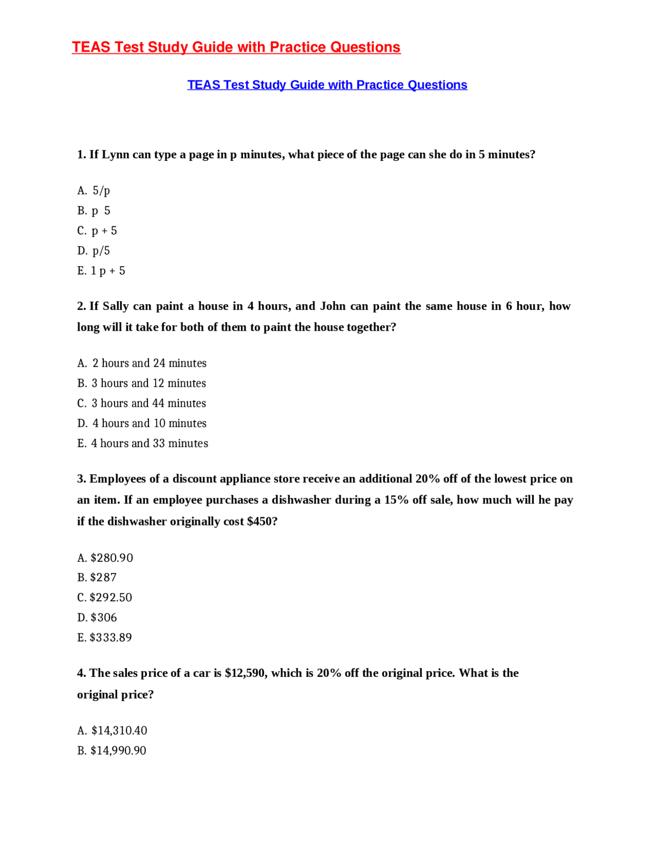 TEAS Test Study Guide with Practice Questions | Exams Biosafety | Docsity