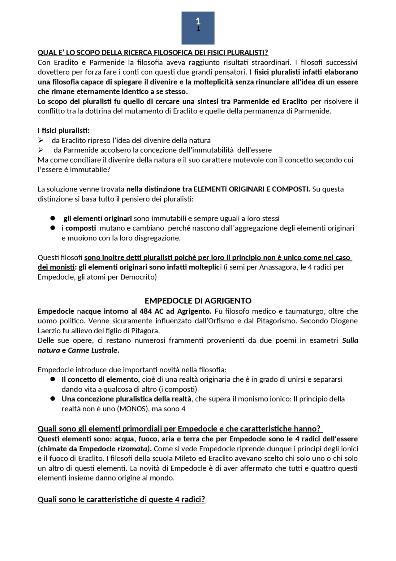 Filosofia Appunti Liceo Fisici Pluralisti Appunti Di Filosofia Docsity