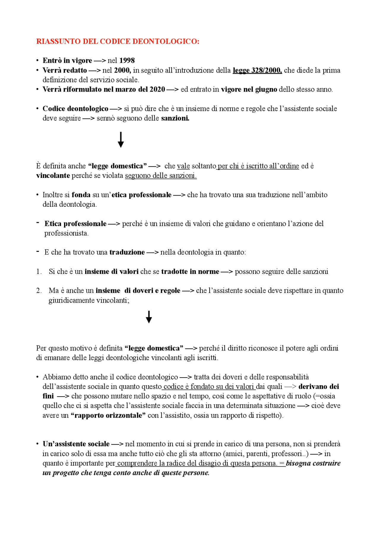 Riassunto Del Codice Deontologico Primo Anno Servizio Sociale Docsity