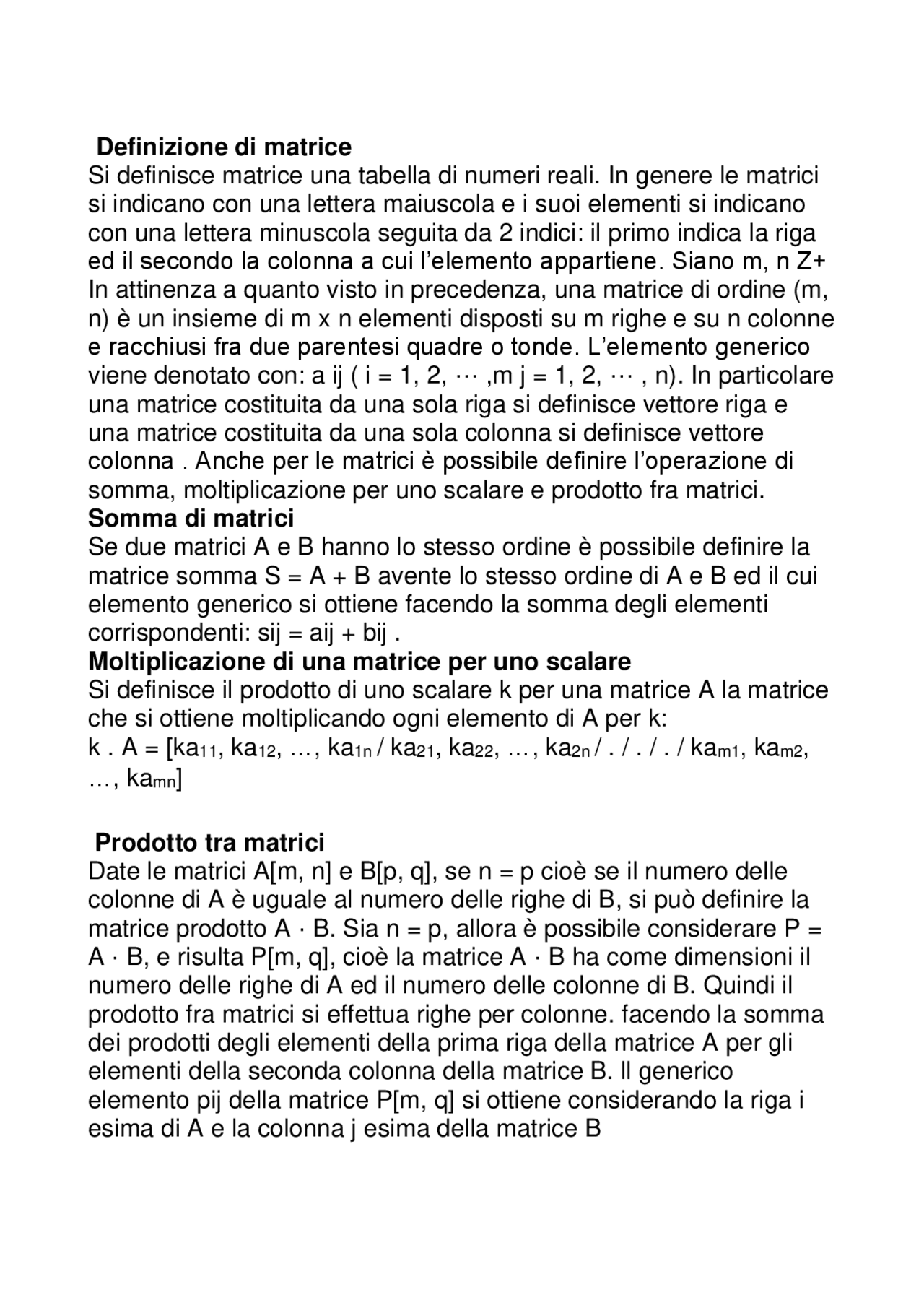 Appunti Sulla Matrice Docsity