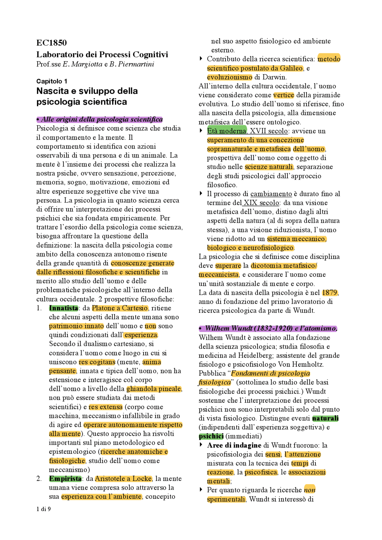 Laboratorio Dei Processi Cognitivi Storia Docsity