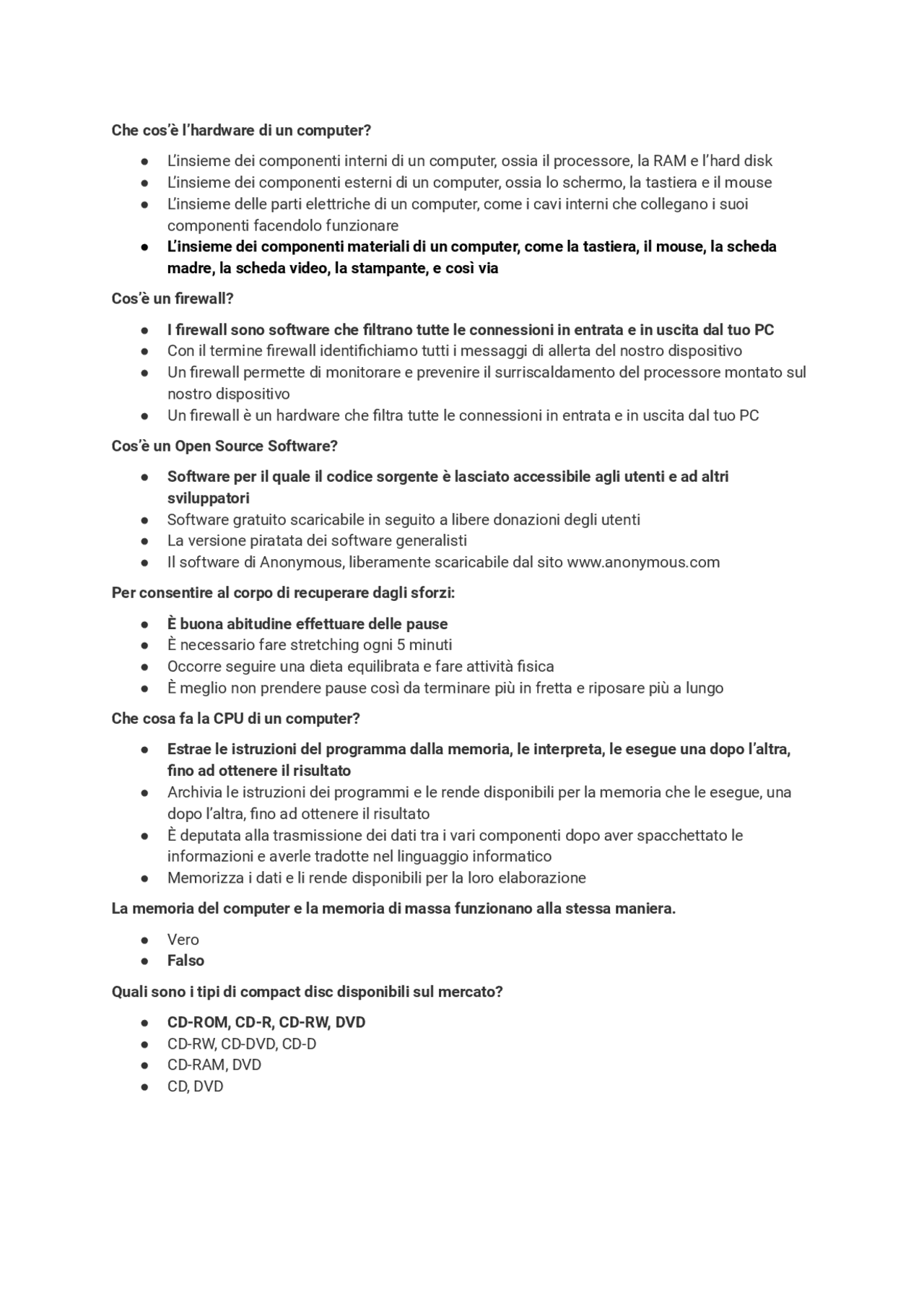 soluzioni modulo 1, esercitazioni | Prove d'esame di Informatica | Docsity
