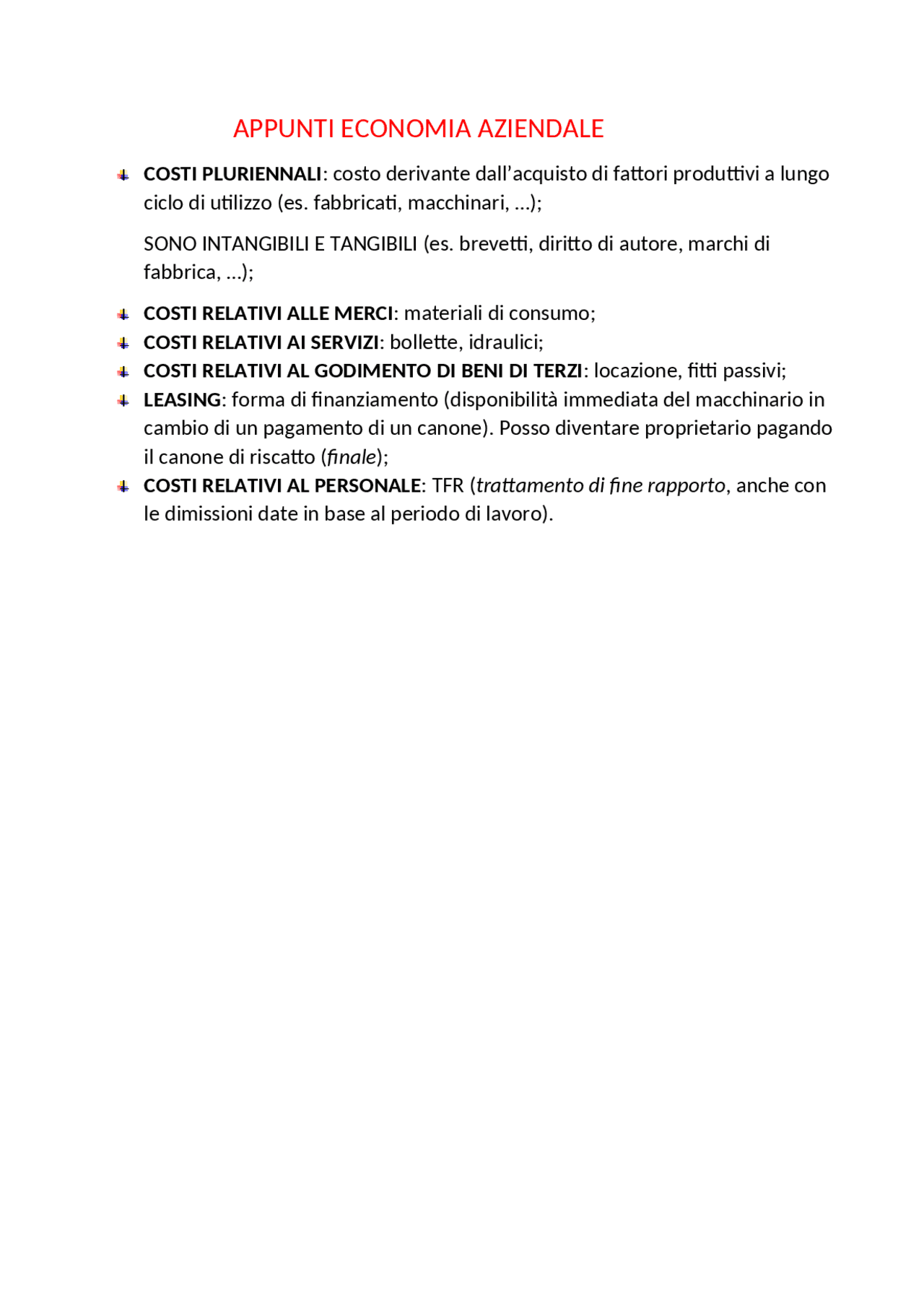 Costi Sostenuta Da Unazienda Docsity