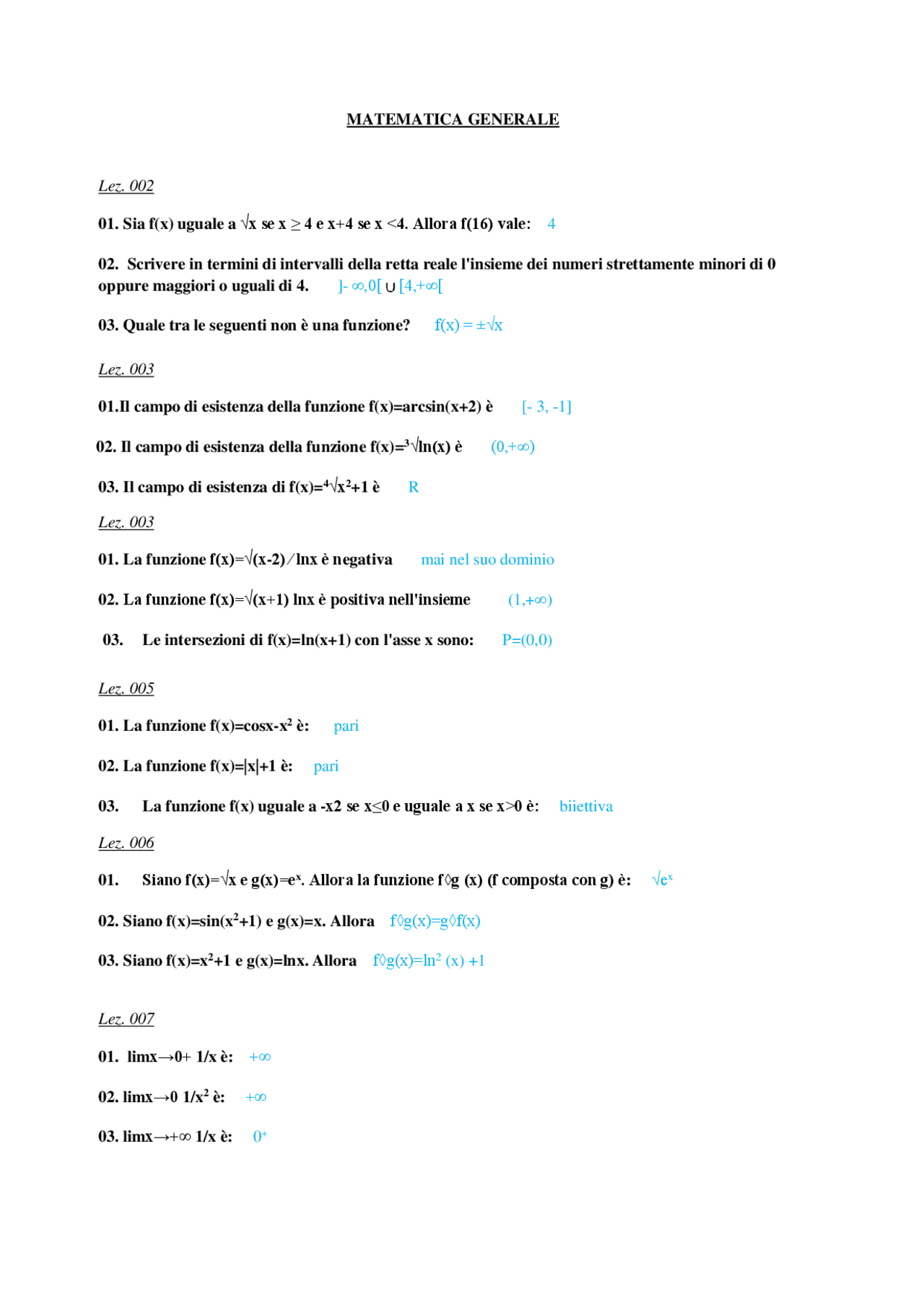 Risposte Paniere Matematica Generalemaster A20 A26 Ecampus Panieri