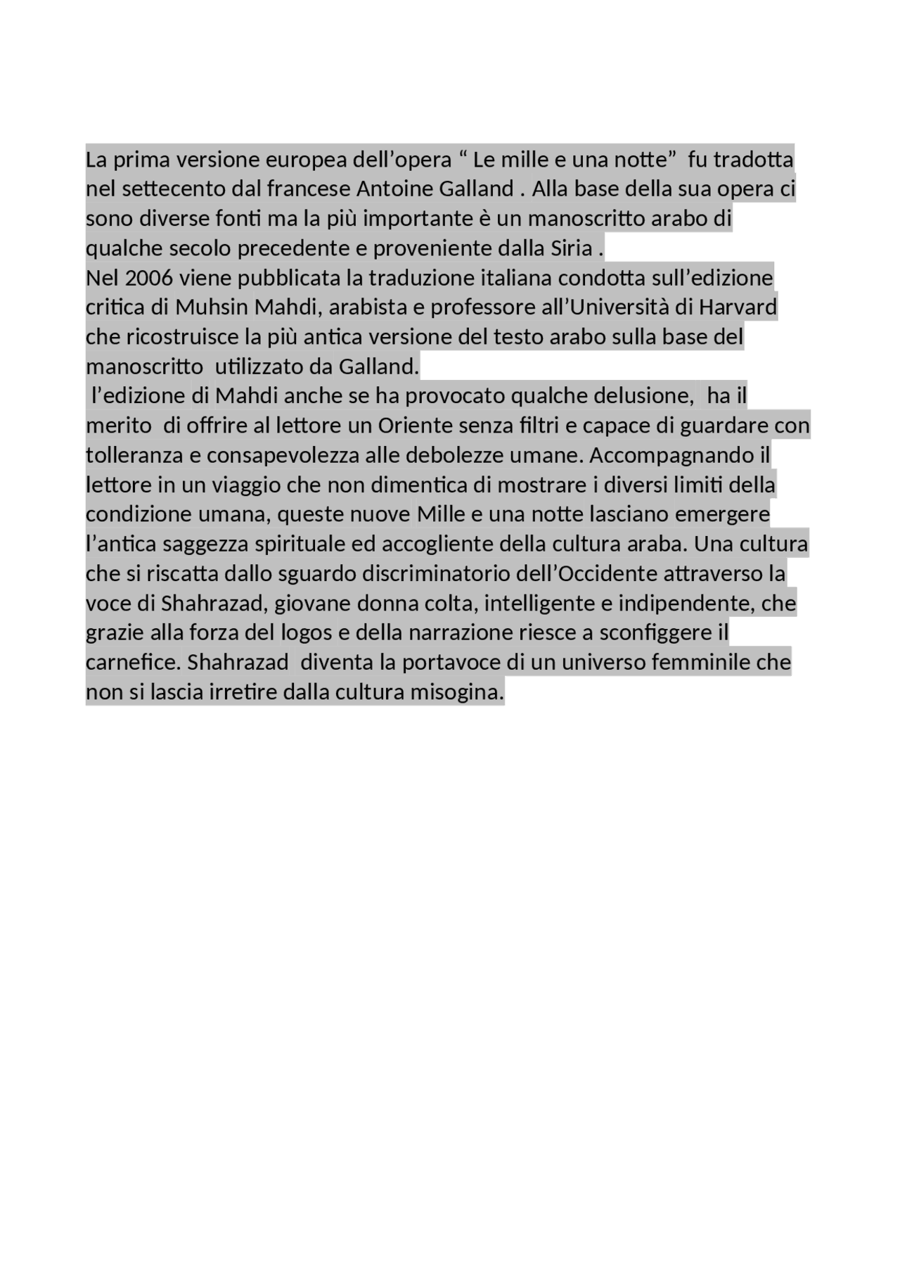 Mille E Una Notte Sintesi Docsity
