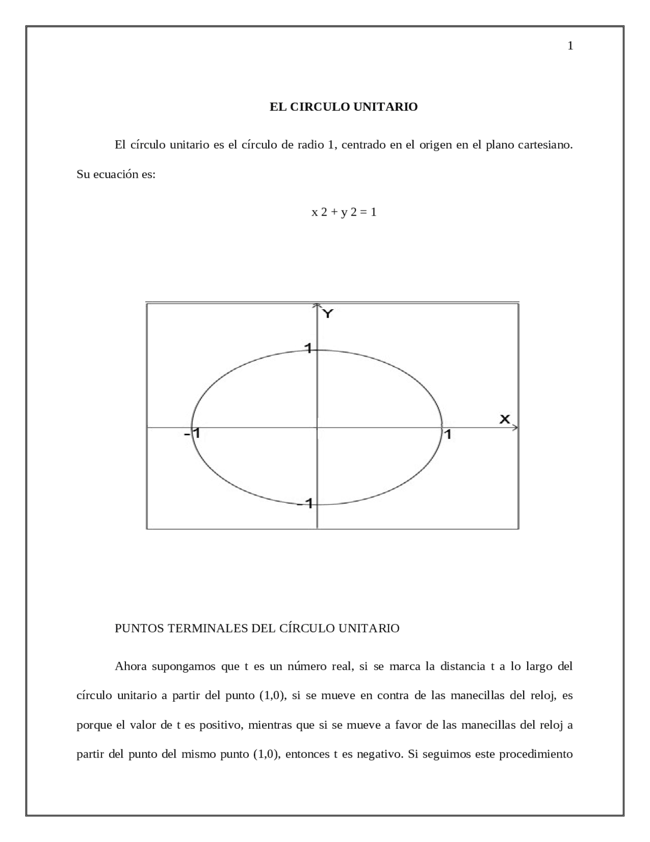 Circulo unitario, tipos, caracteristicas etc - Docsity
