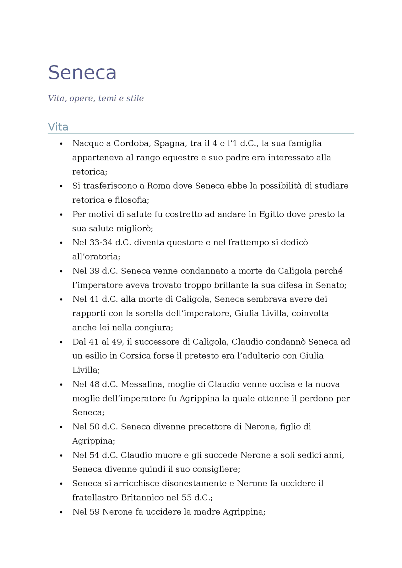 Seneca Vita Opere Temi E Stile Temi Di Latino Docsity