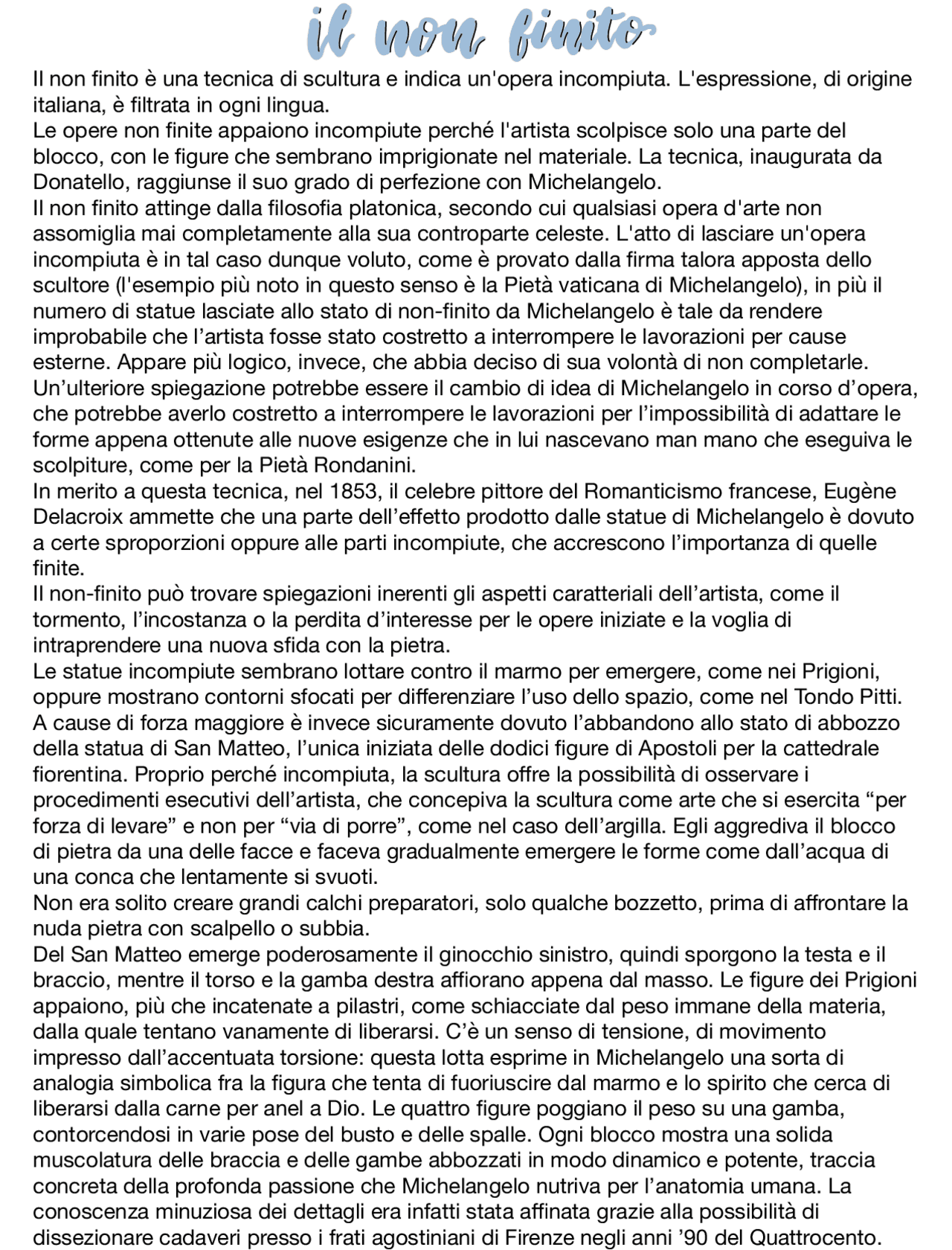 Il non finito di Michelangelo - Docsity