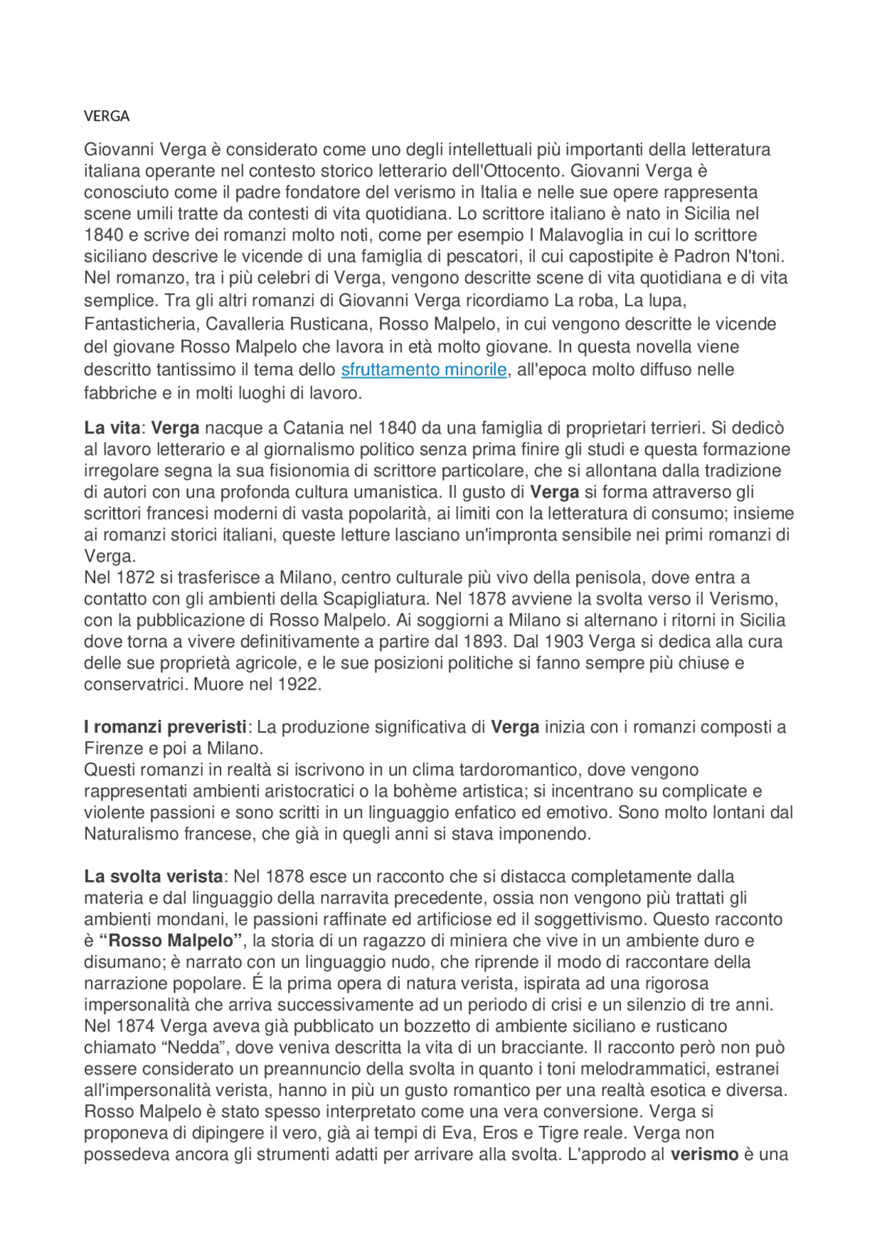 Giovanni Verga Vita E Opere Docsity