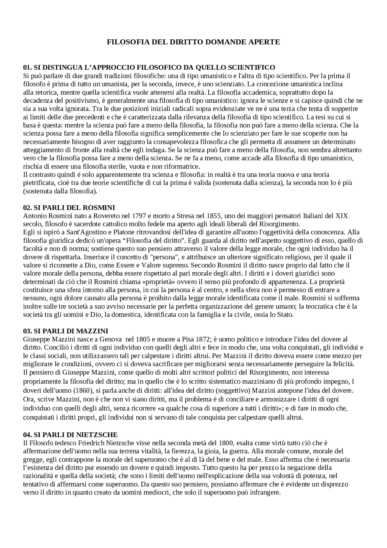 PANIERE Ecampus DOMANDE APERTE FILOSOFIA DEL DIRITTO PROF.BONAVOGLIA aggiornate - Docsity