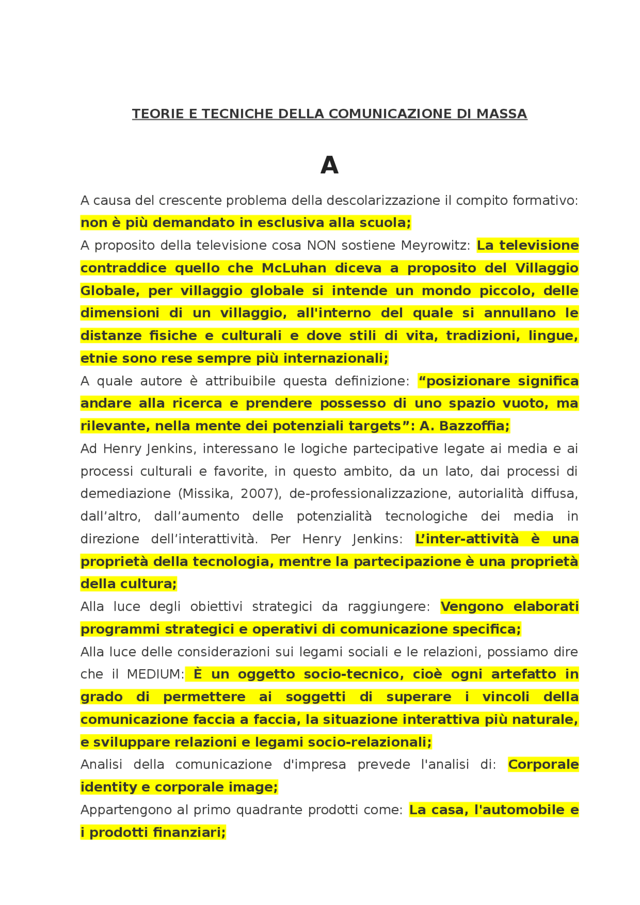 Teorie E Tecniche Della Comunicazione Di Massa Pegaso Docsity