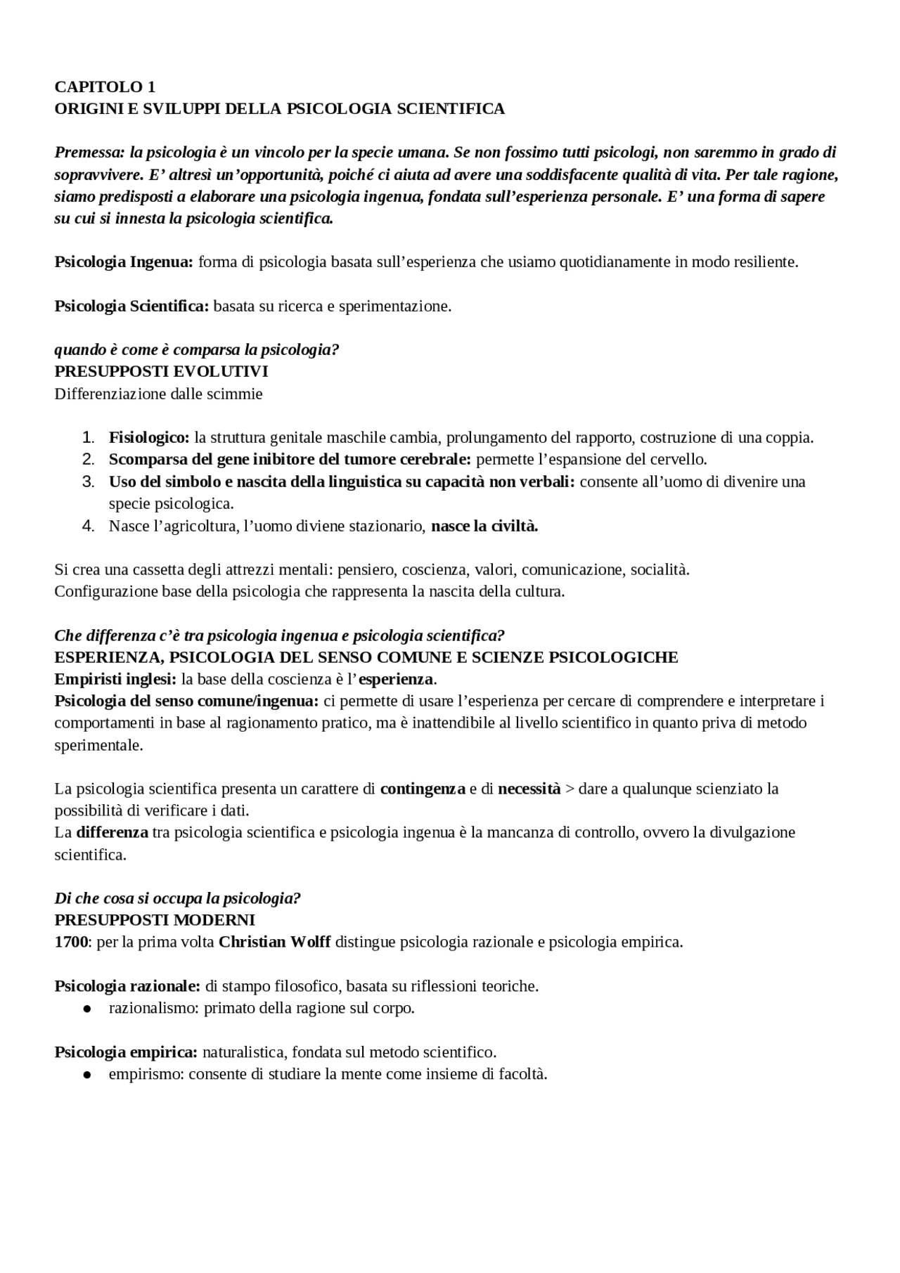 Riassunto Del Manuale Di Psicologia Generale Docsity