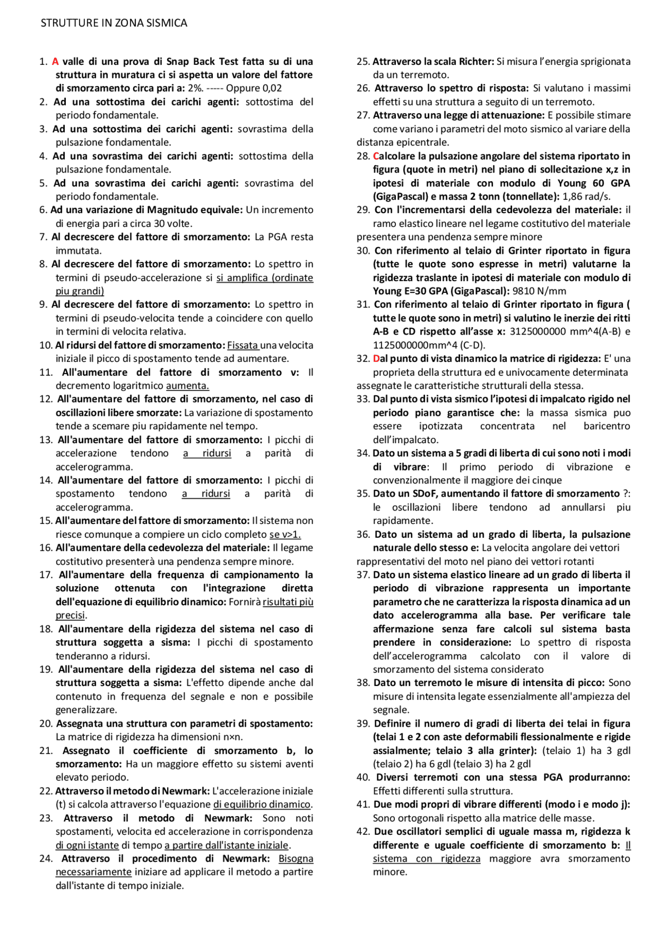 Domande Esame Strutture In Zona Sismica Docsity