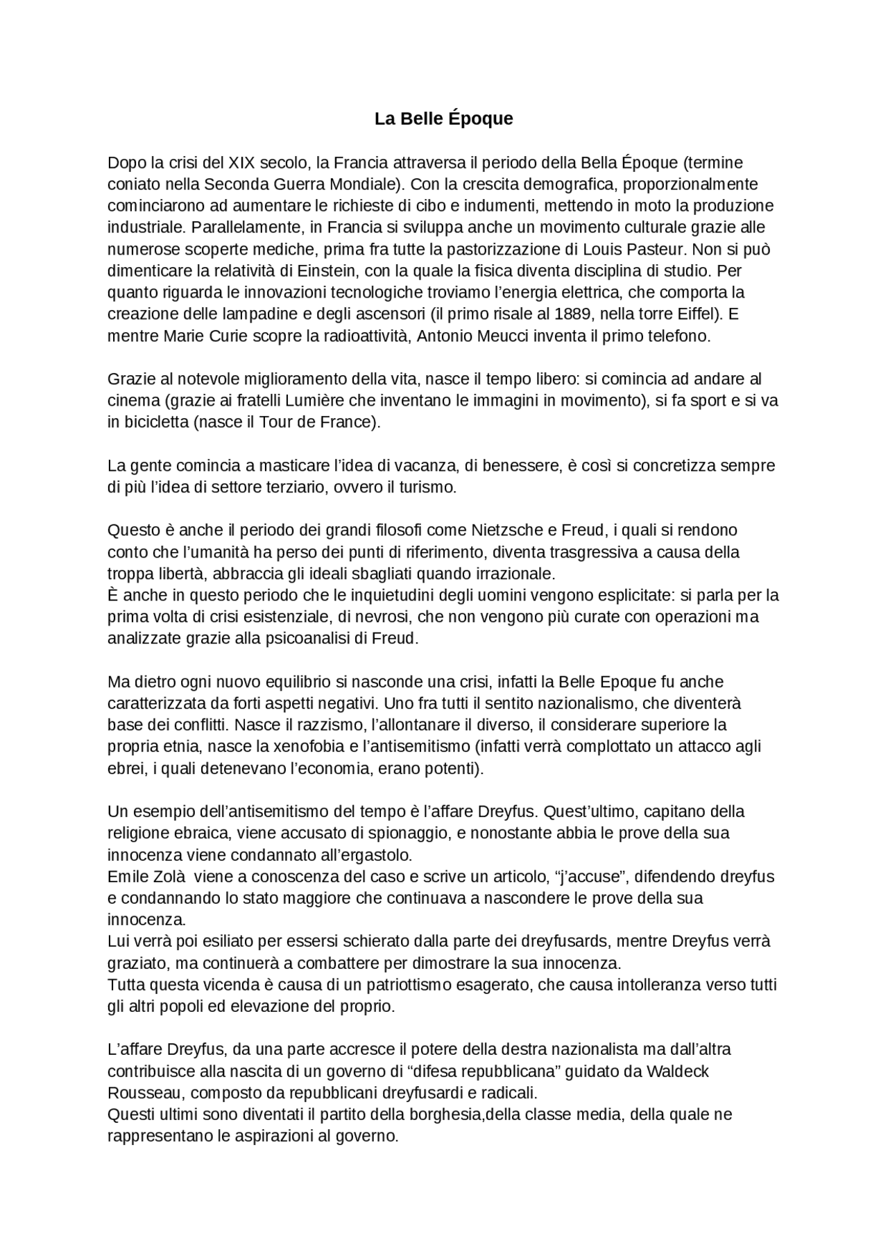 La Belle époque francese - Docsity