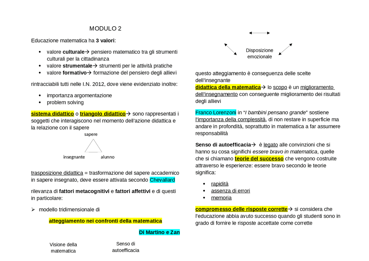 Matematica Di Base E Didattica Della Matematica Modulo 1 E 2 Docsity