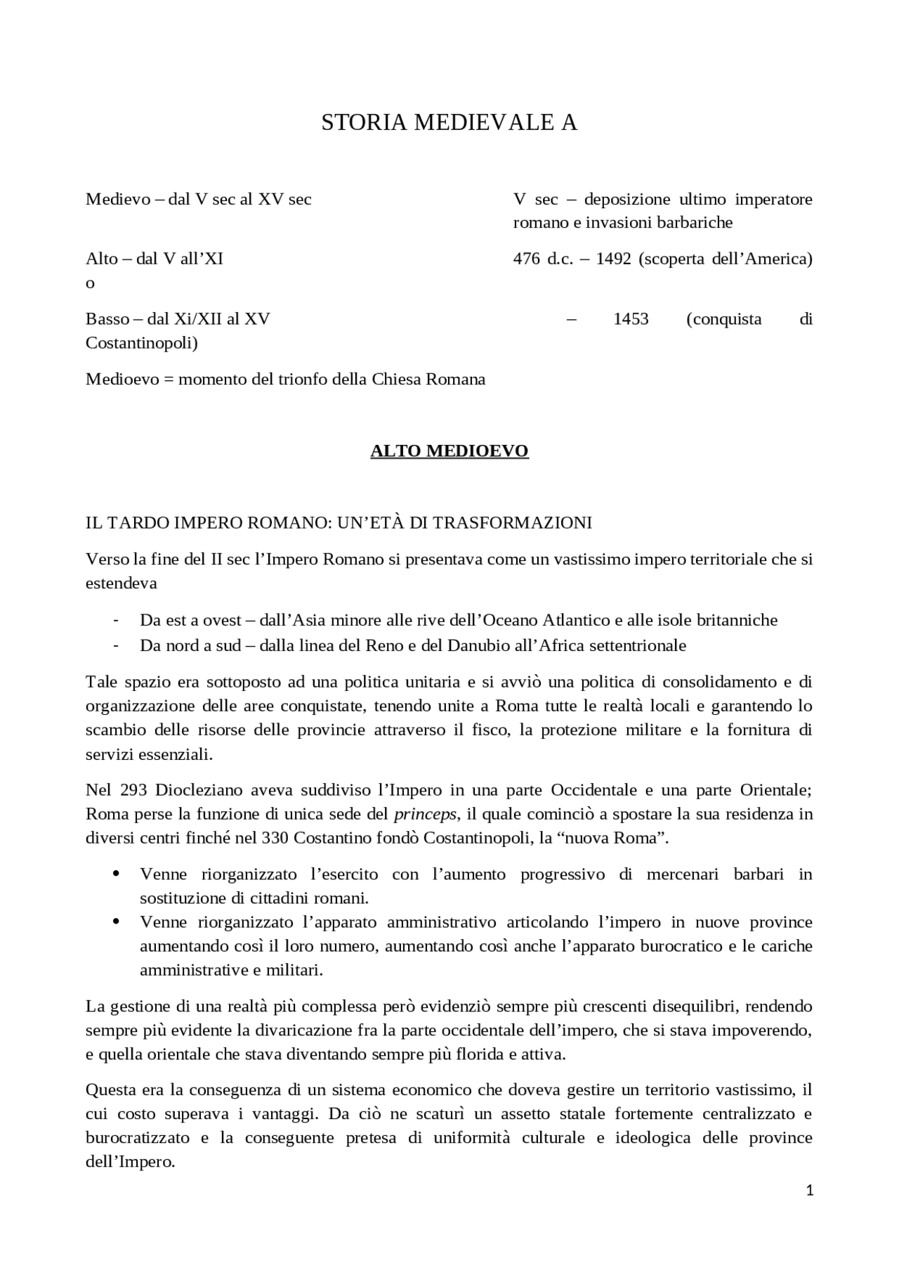 Riassunto Di Storia Medievale A Docsity