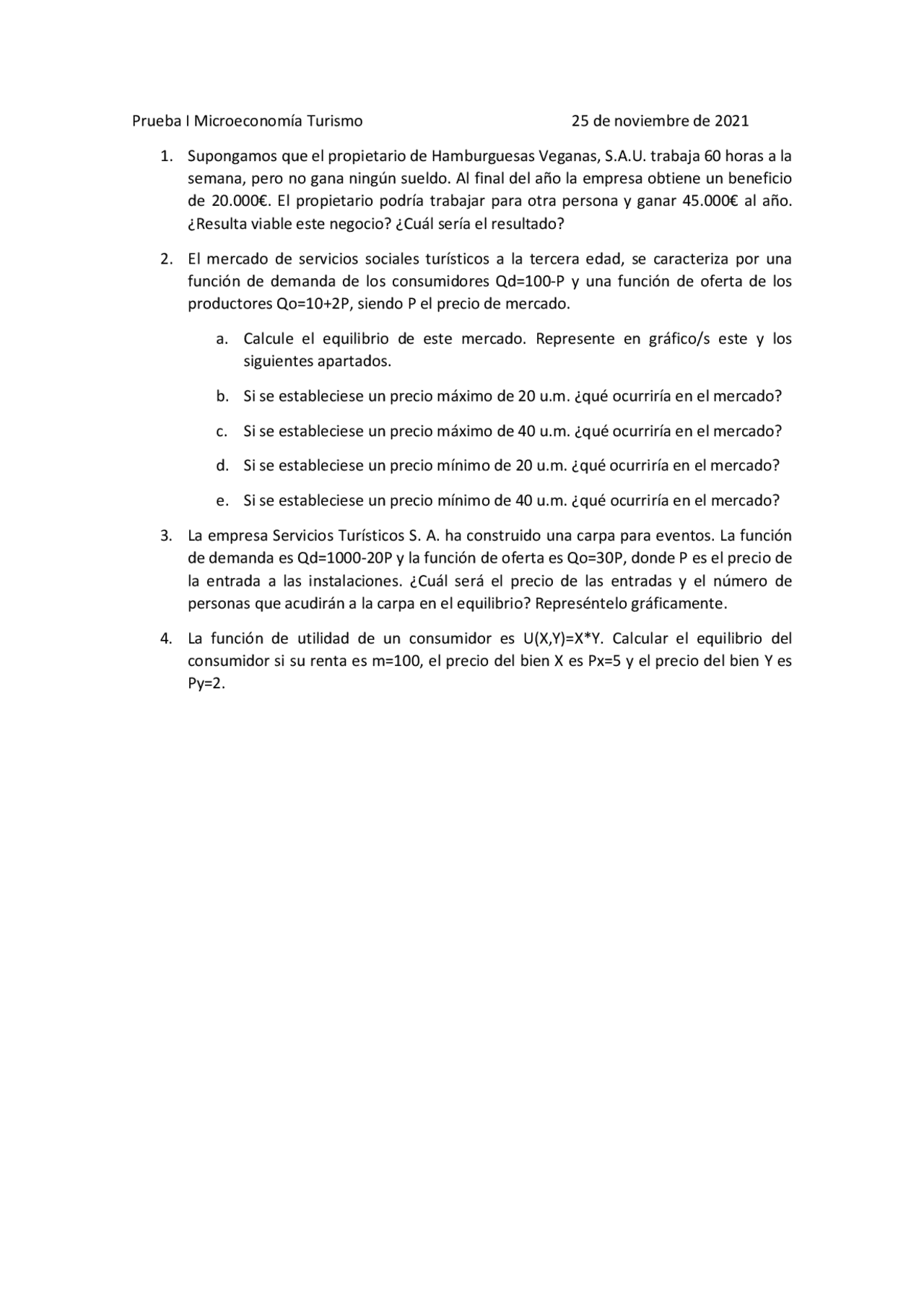Ejercicios De Microeconomía Docsity