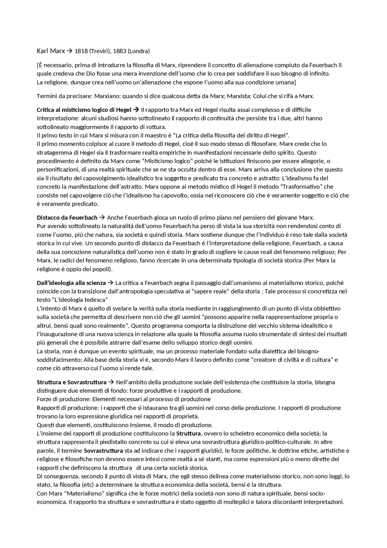Karl Marx Sintesi Del Pensiero Filosofico Docsity