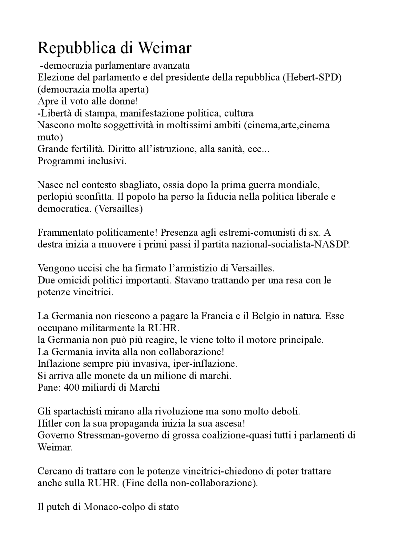 La Repubblica Di Weimar Docsity