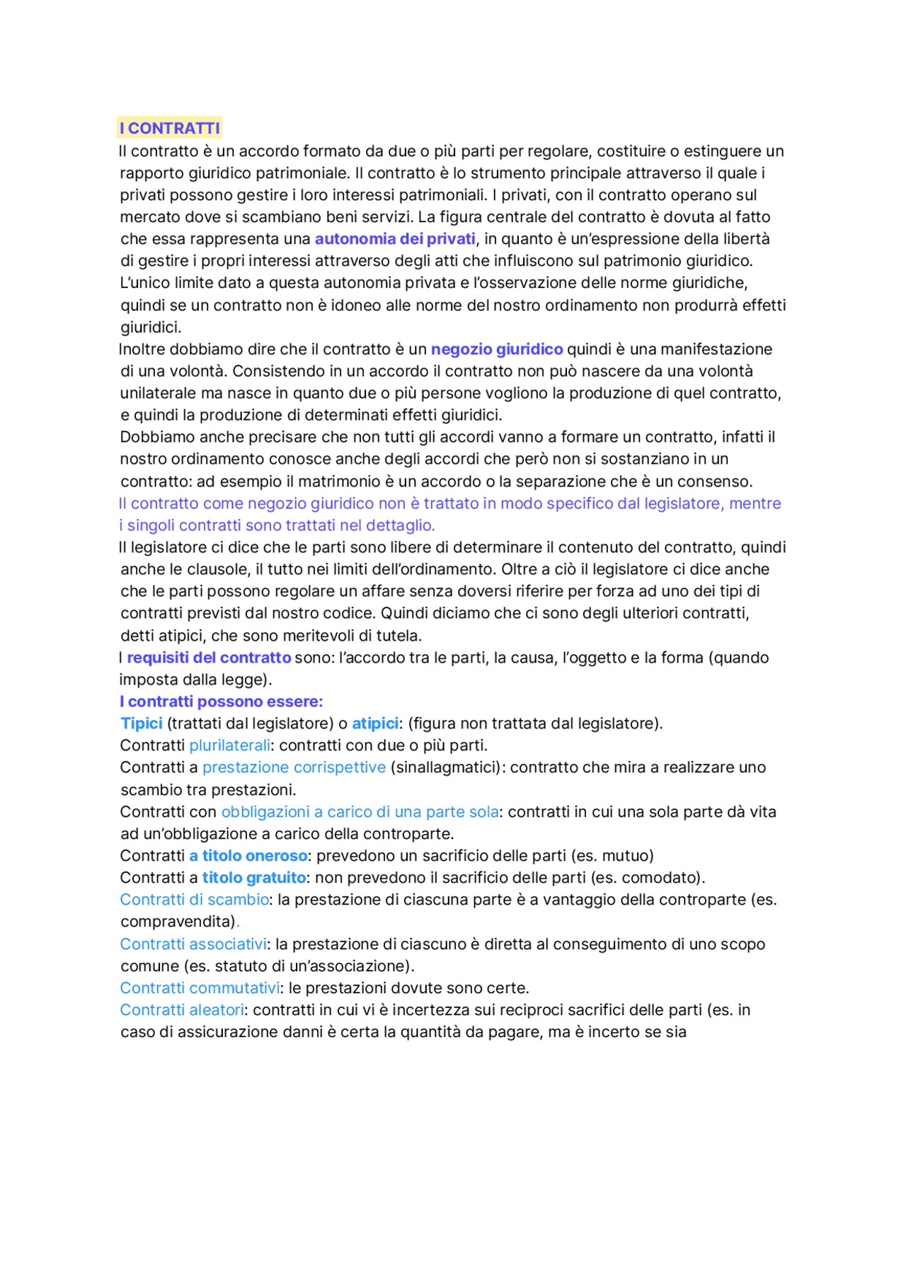 I Contratti Diritto Privato Docsity