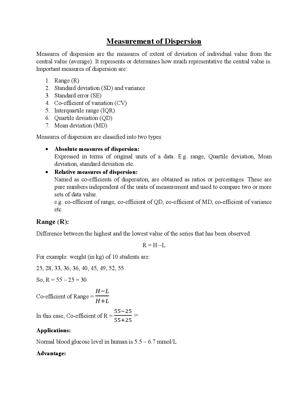 Measurement of Dispersion - Docsity