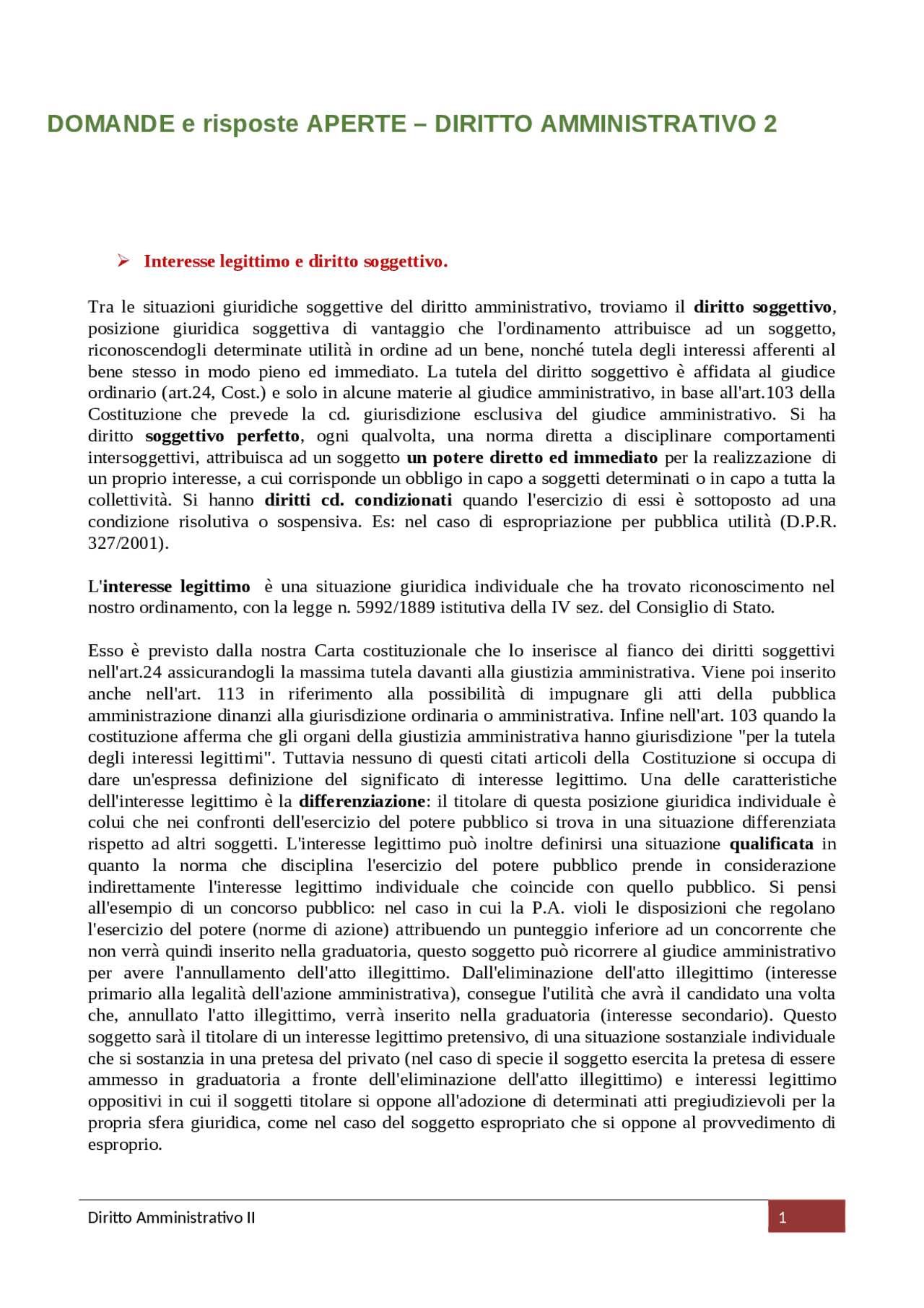 Diritto amministrativo 2 - Risposte Aperte - Docsity