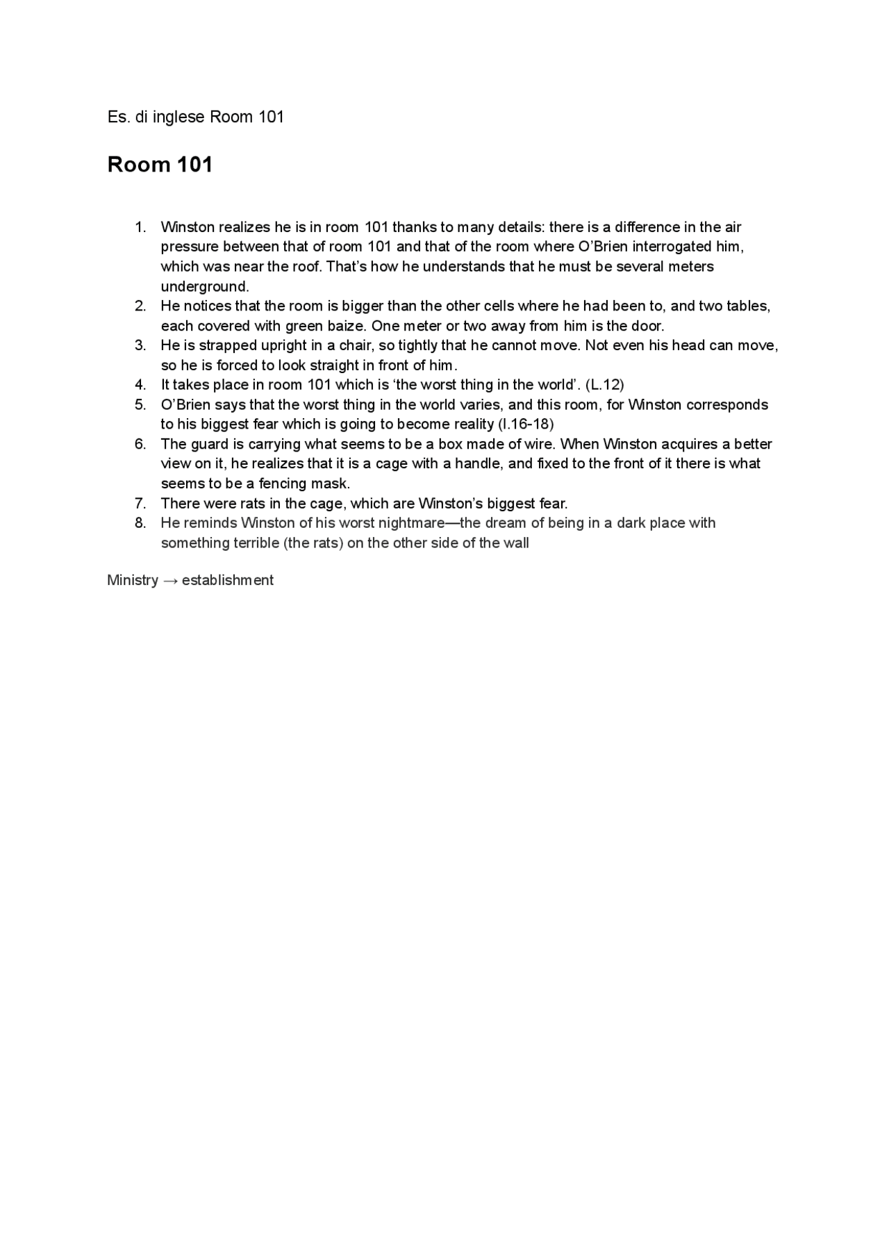 Esercizi svolti “ Room 101” | Esercizi di Inglese | Docsity